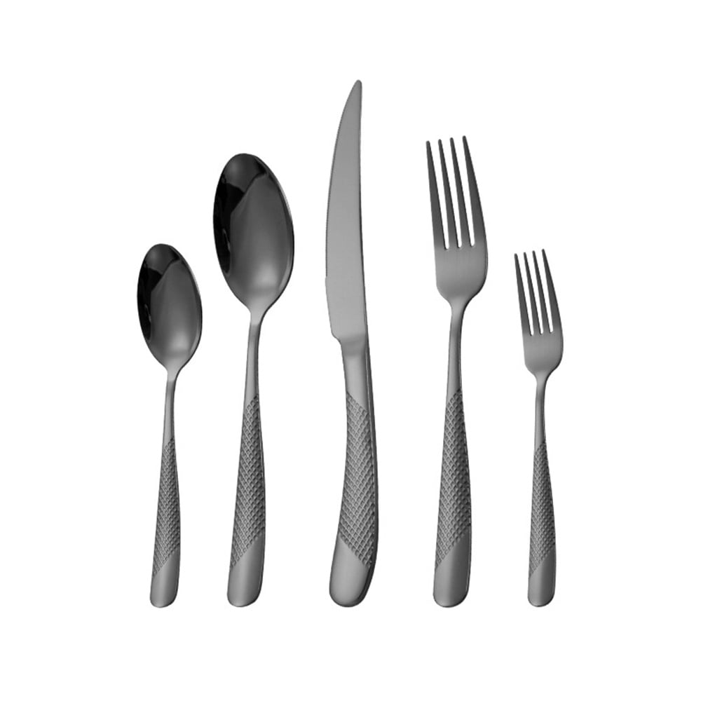 Myvit Elegant Black Silverware Set One People,5-Piece Stainless Steel ...