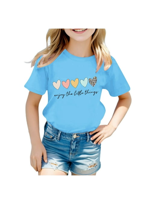 ANINEO Kid Girls Cute Graphic Round Neck Short Sleeve Tee Summer Casual ...