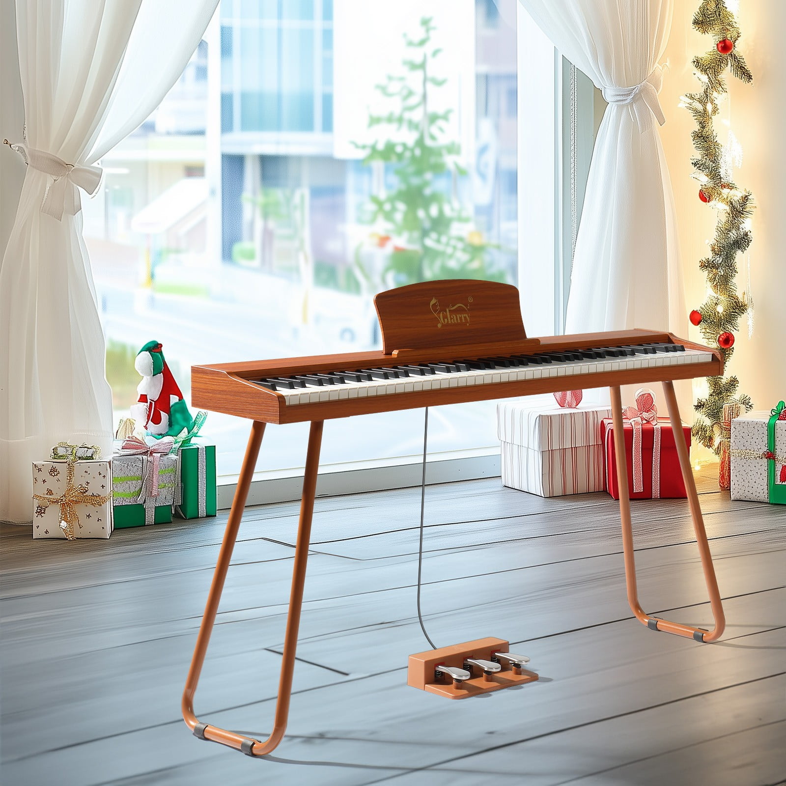 N/A 88 Key Semi-Weighted Digital Home Piano Wood Grain With Music Stand ...