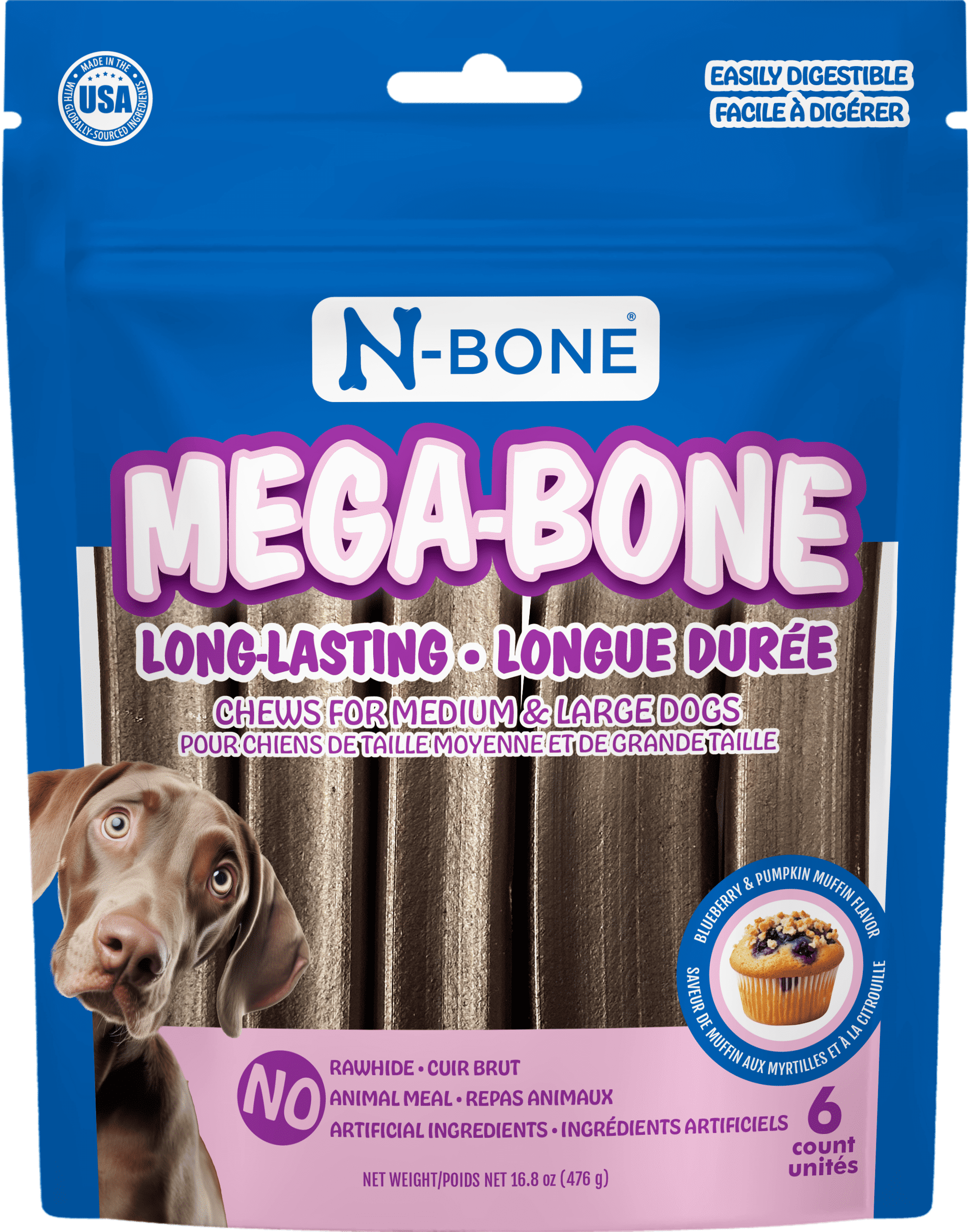 N-Bone® Mega-Bone Long Lasting Chew, Blueberry Pumpkin Muffin Flavor 6 ...