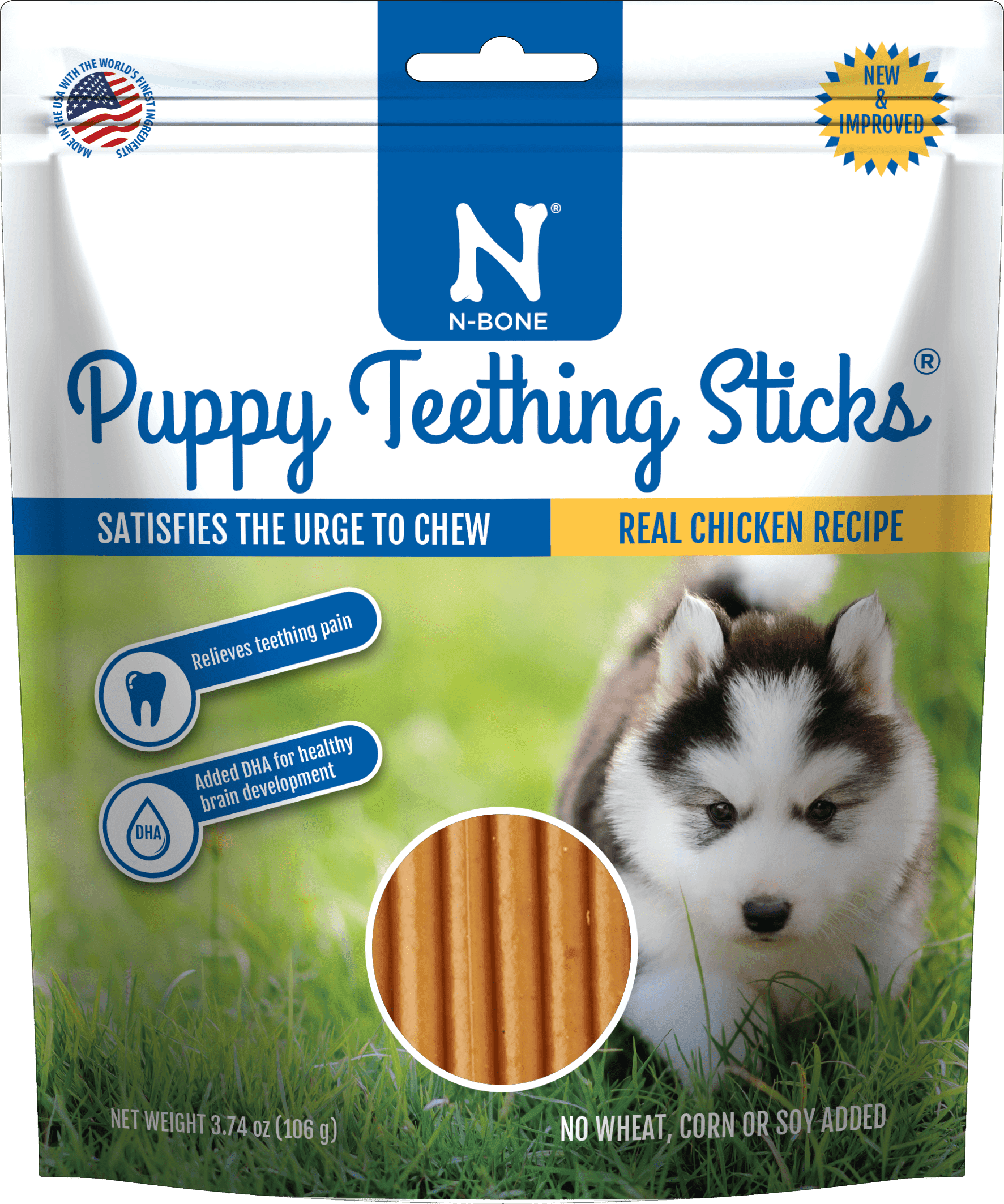 N-Bone Edible Dog Chew, Puppy Teething Treats, Chicken Flavor, 3.7oz ...