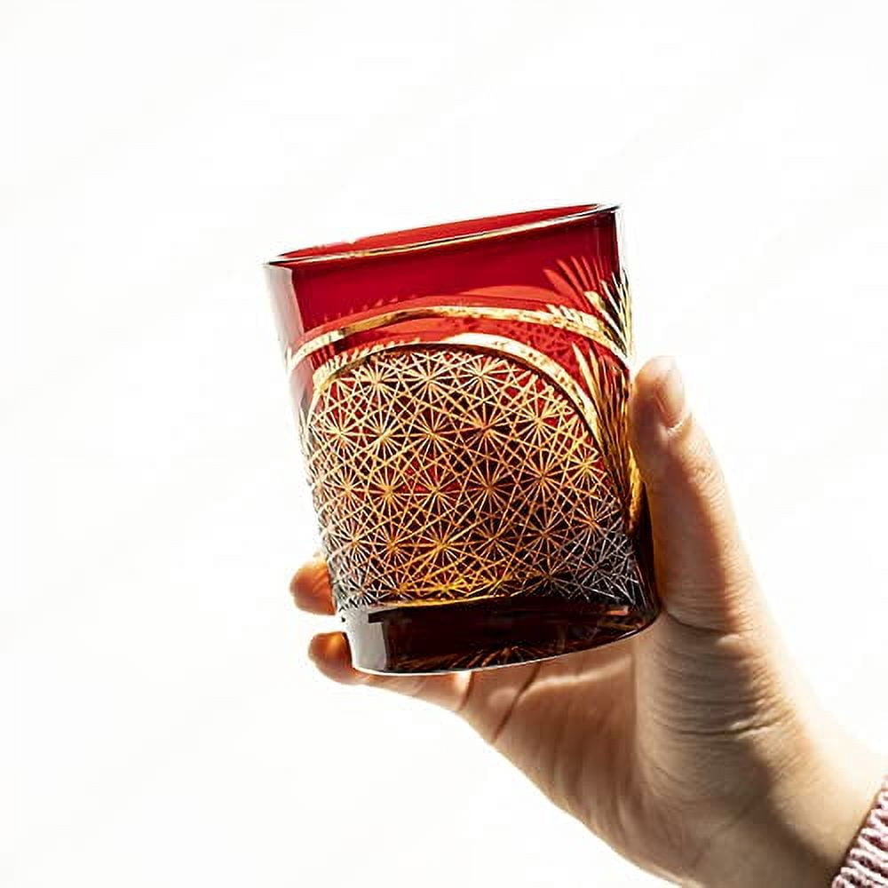 N/C JINZHI Japanese style Edo Kiriko Color Drinking Glass 9 OZ Amber ...