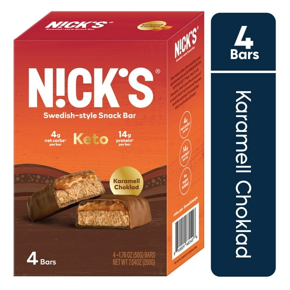 N!CK'S Caramel Chocolate Protein Keto Bar, 1.76 oz, 4 Pack