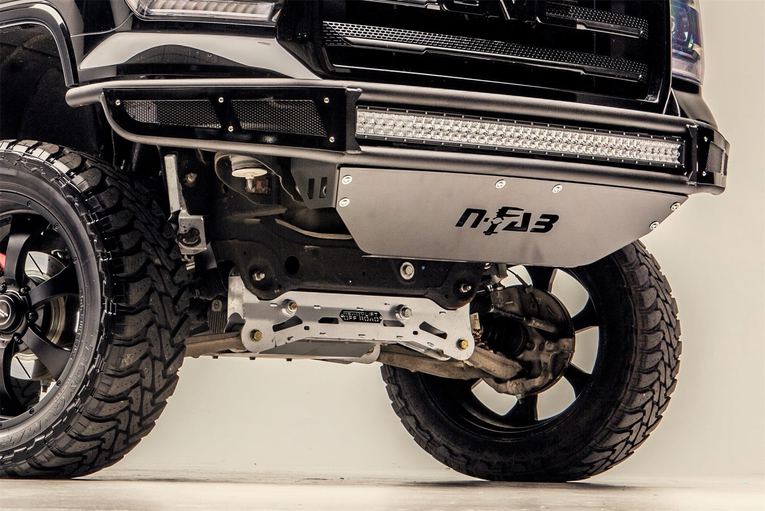 N-Fab F101MRDS M-RDS Front Bumper; Gloss Black; 2 pc.; Incl. Skid Plate ...