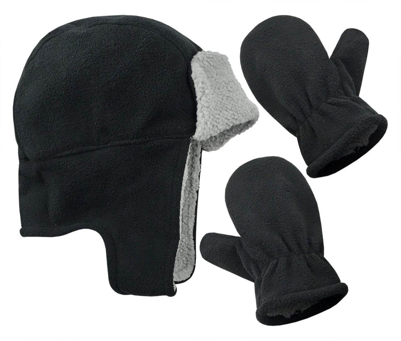 N'Ice Caps Boys Toddler Baby Winter Hat and Mitten Set, Black Fleece ...