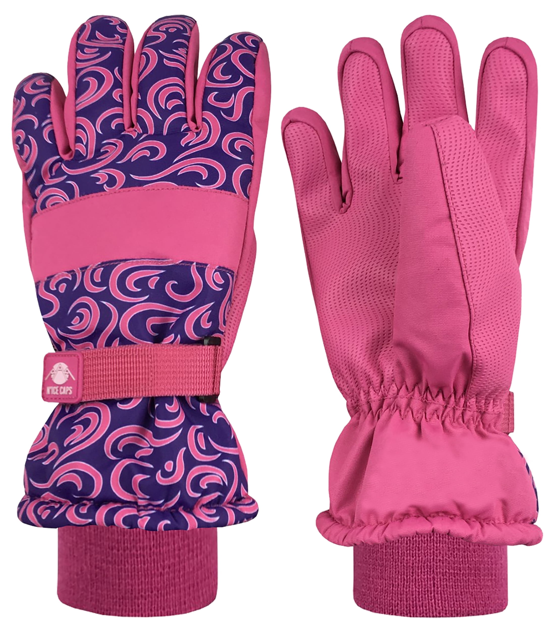 N'Ice Caps Kids Scroll Print Waterproof Thinsulate Ski Winter Snow Gloves - Girls Youth Pink ...