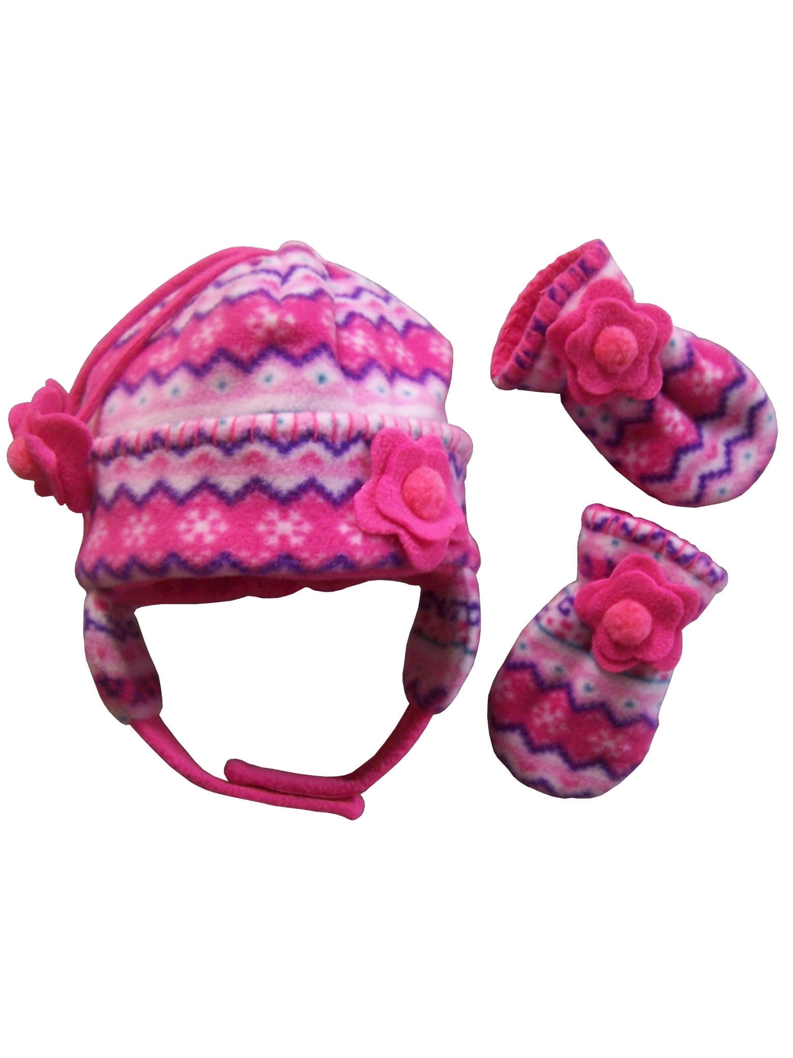 N'Ice Caps Little Girls Fair Isle Warm Fleece Lined Hat Mitten Winter ...