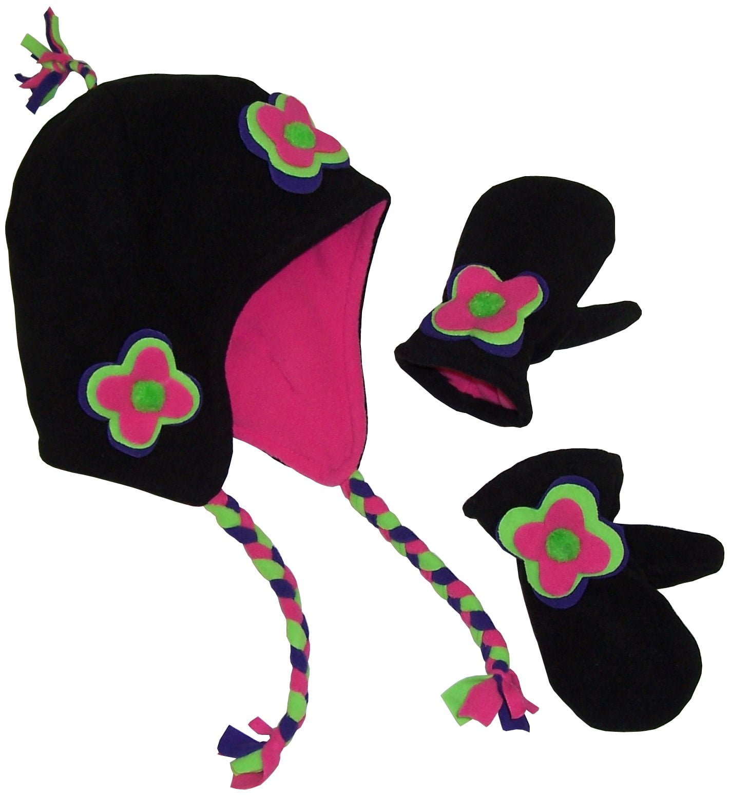 N'Ice Caps Girls Fleece Hat Mitten Winter Fully Lined Set - Toddlers ...