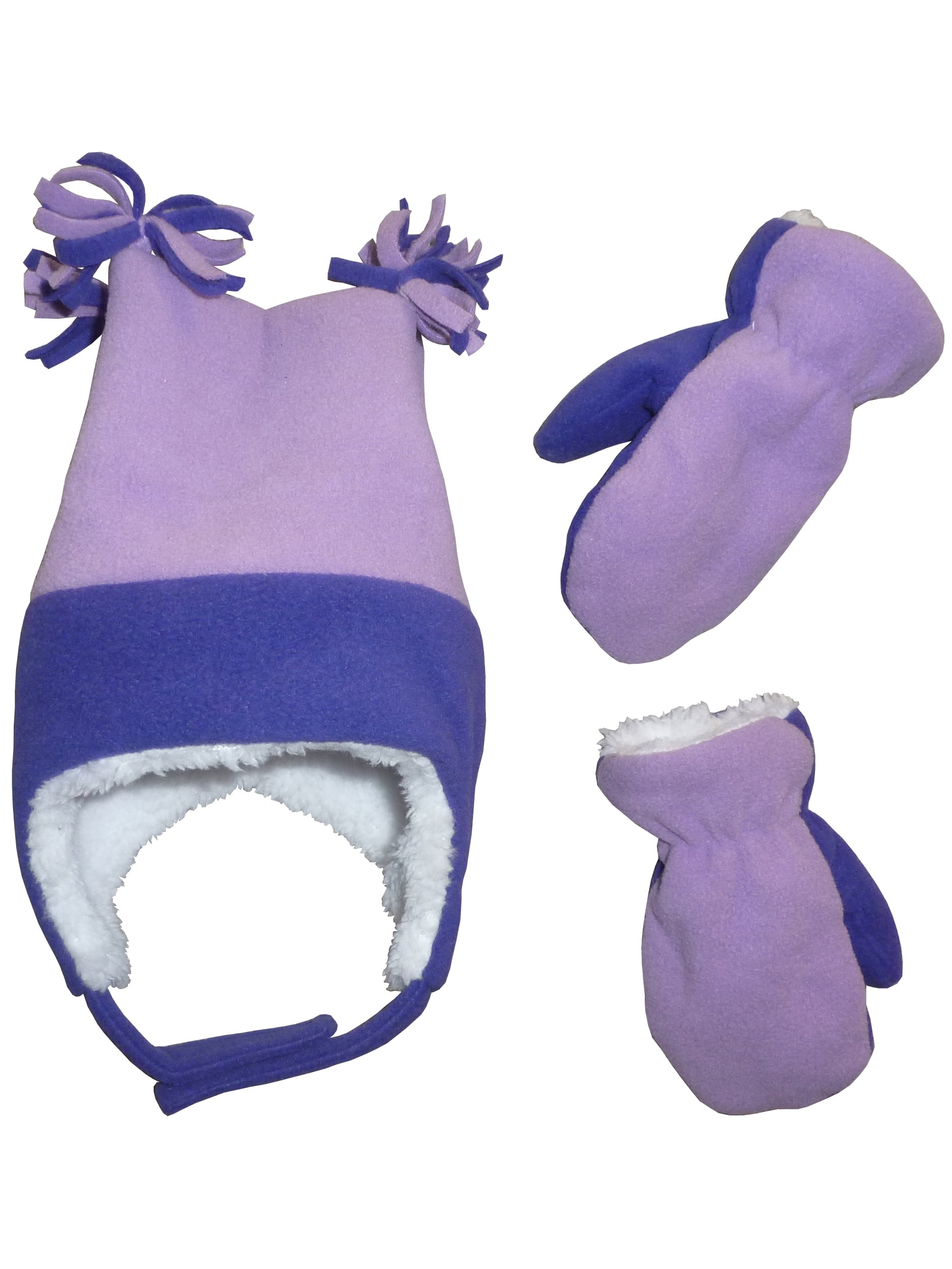 N'Ice Caps Little Girls Fleece Winter Hat Mittens Set Sherpa Lined ...