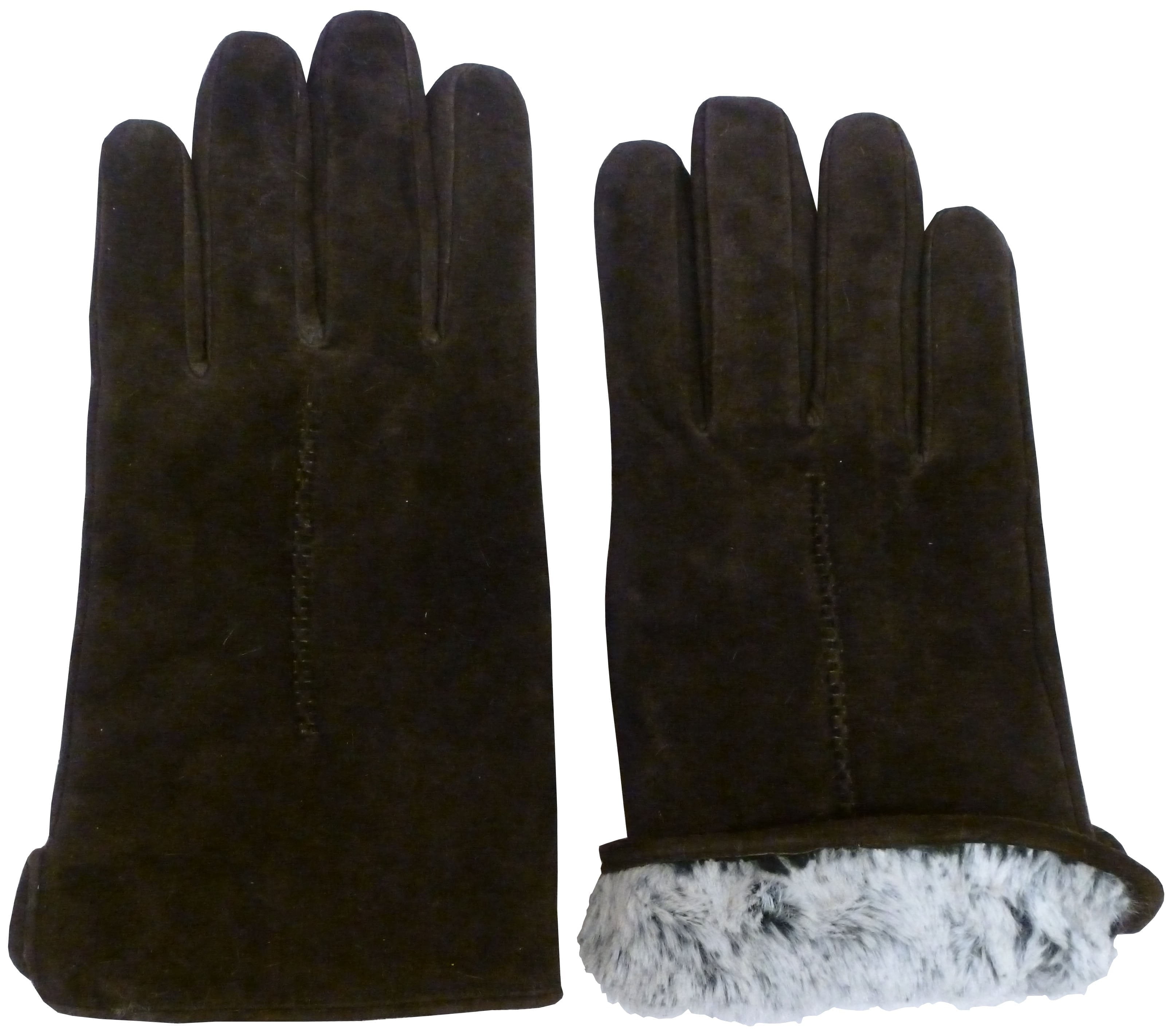 N'Ice Caps Men's Genuine Brown Suede Leather Glove with Soft Plush ...