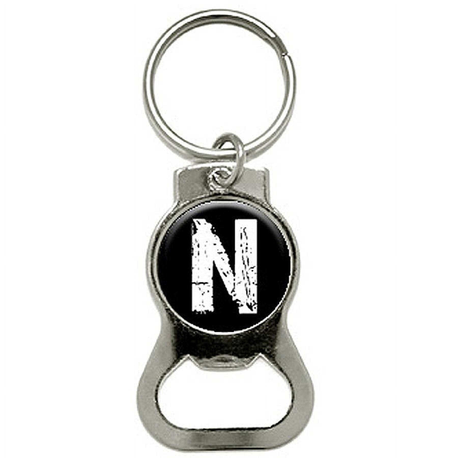 N Letter Black White Distressed Bottle Cap Opener Keychain Ring ...