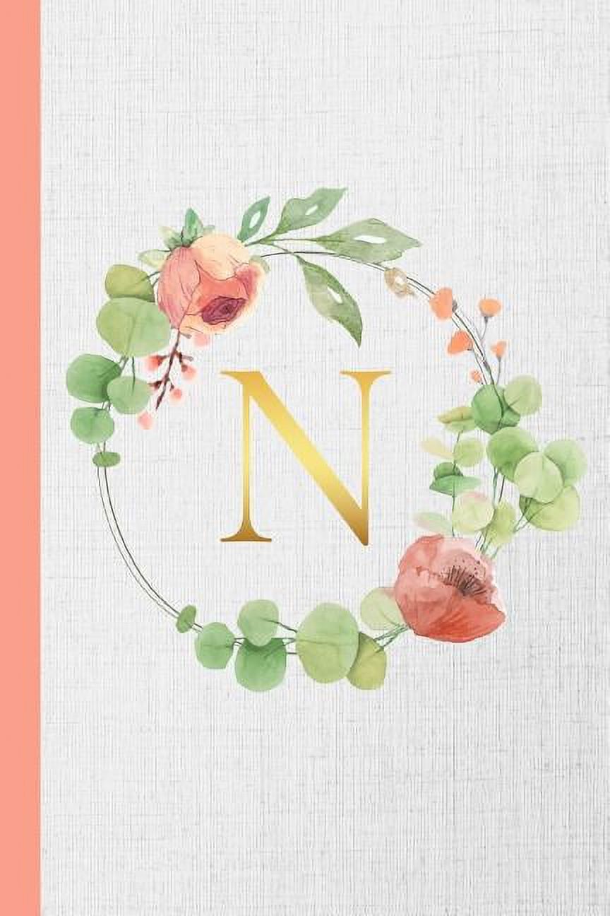 N: Monogram Initial Composition Notebook Gold & Watercolor Botanical ...