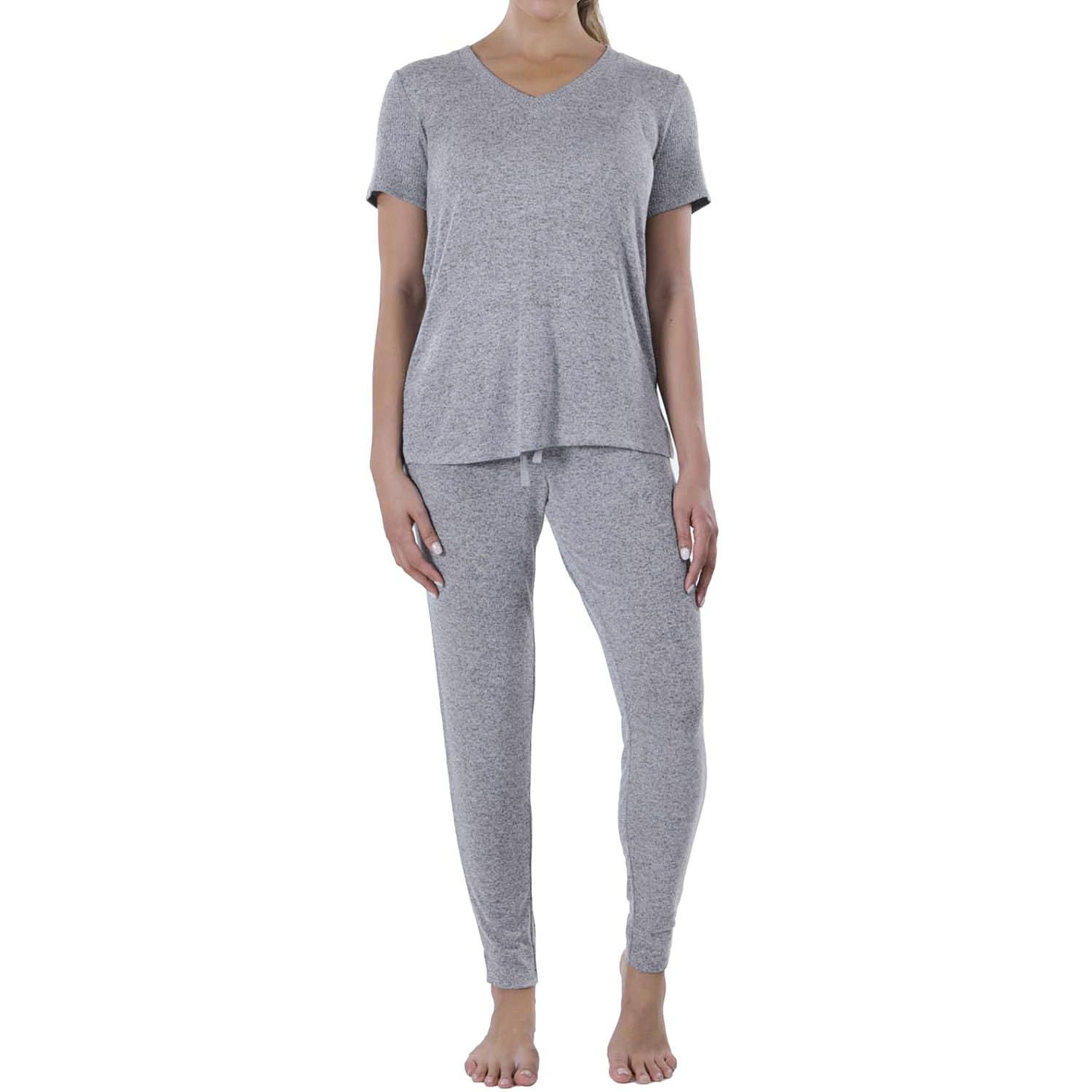 N Natori Women's Sweater Knit Short Sleeve Top & Jogger Lounge Set ...
