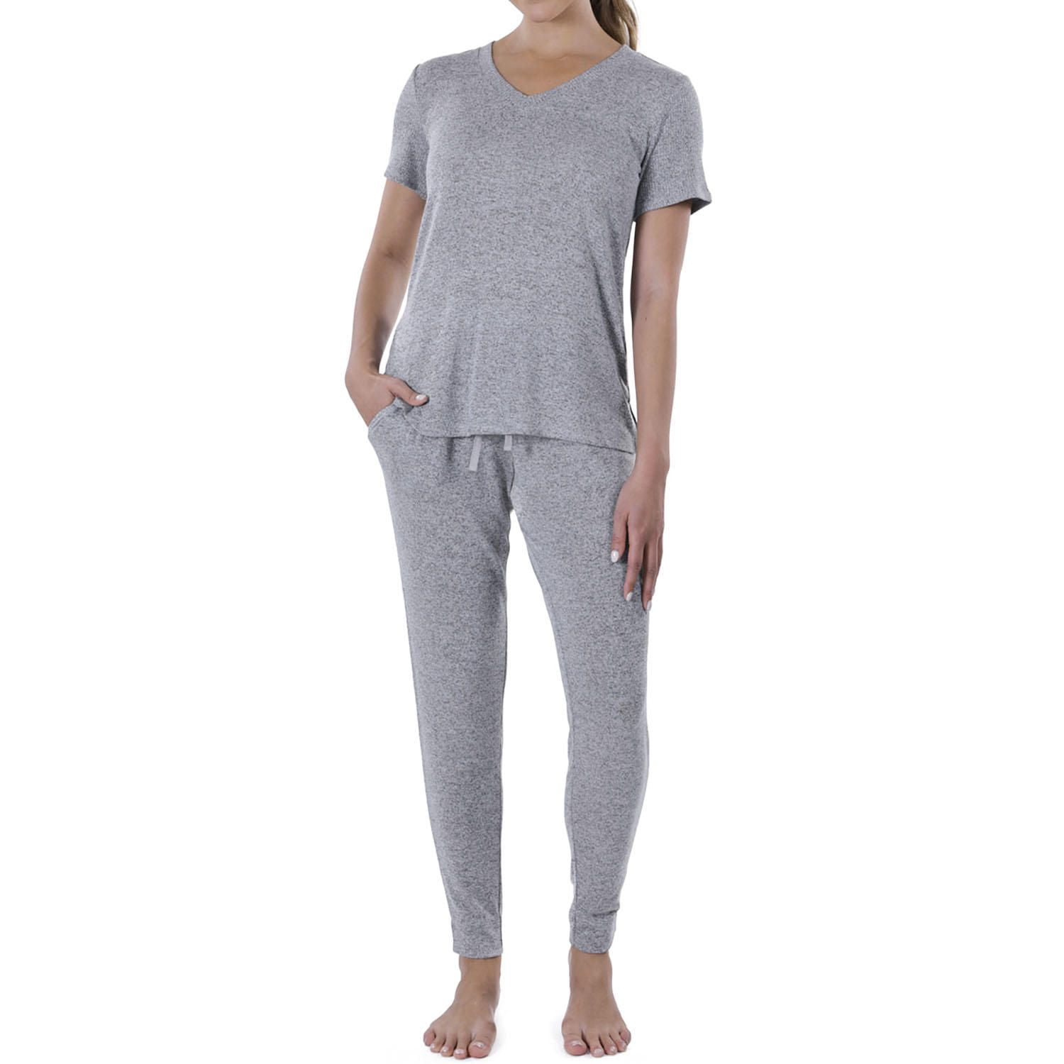N Natori Women's Sweater Knit Short Sleeve Top & Jogger Lounge Set ...