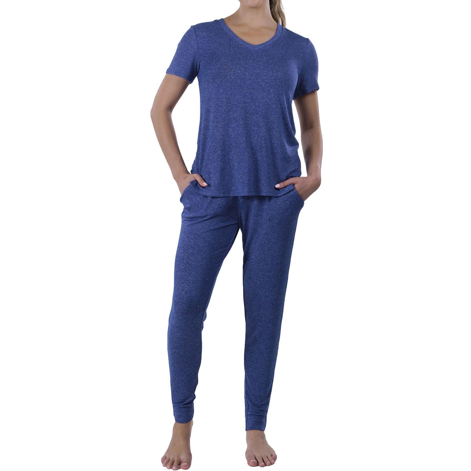 N Natori Women's Sweater Knit Short Sleeve Top & Jogger Lounge Set ...