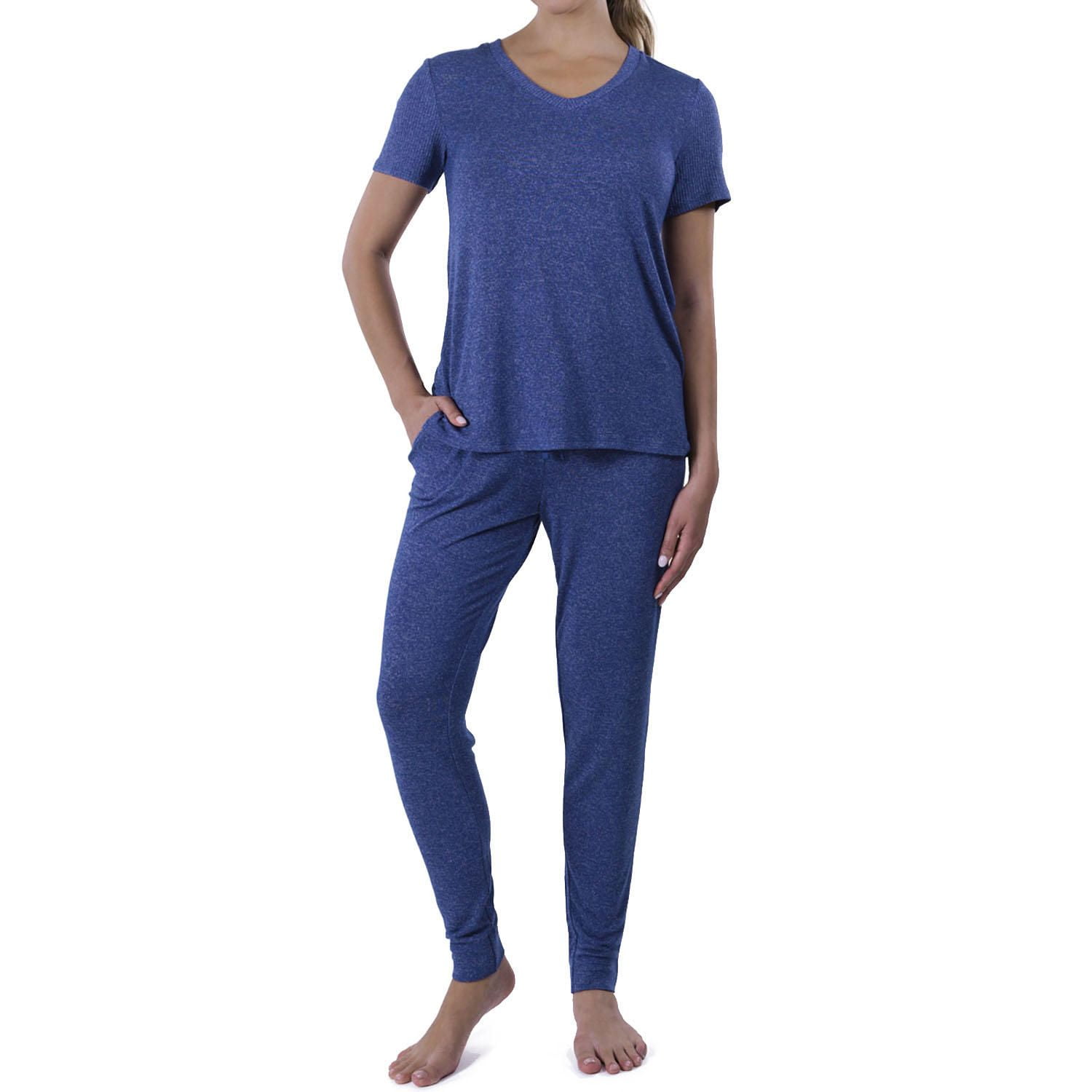N Natori Women's Sweater Knit Short Sleeve Top & Jogger Lounge Set ...