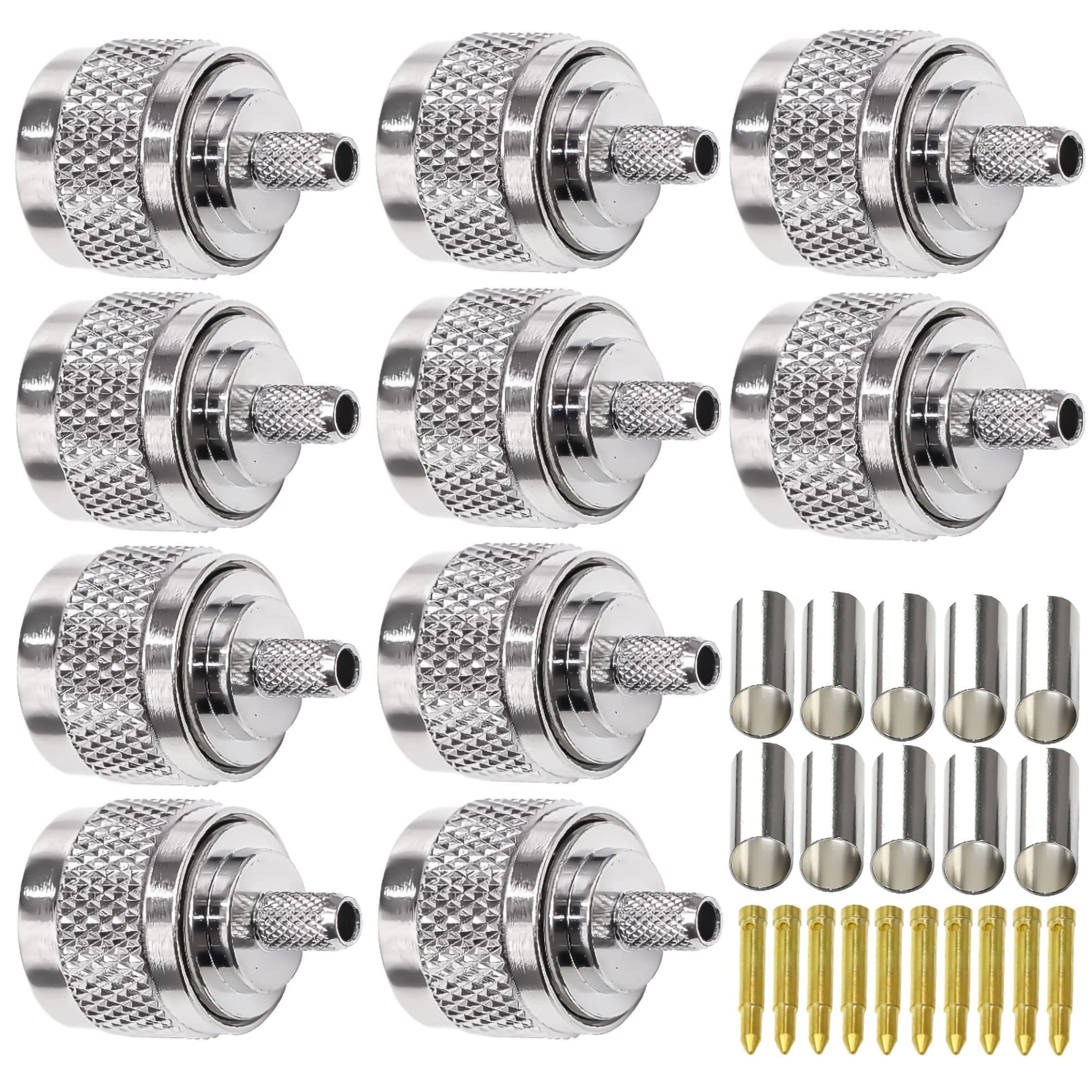 N Type Crimp Connector Male Plug Adapter for RG58 RG142 Coaxial Pack of ...