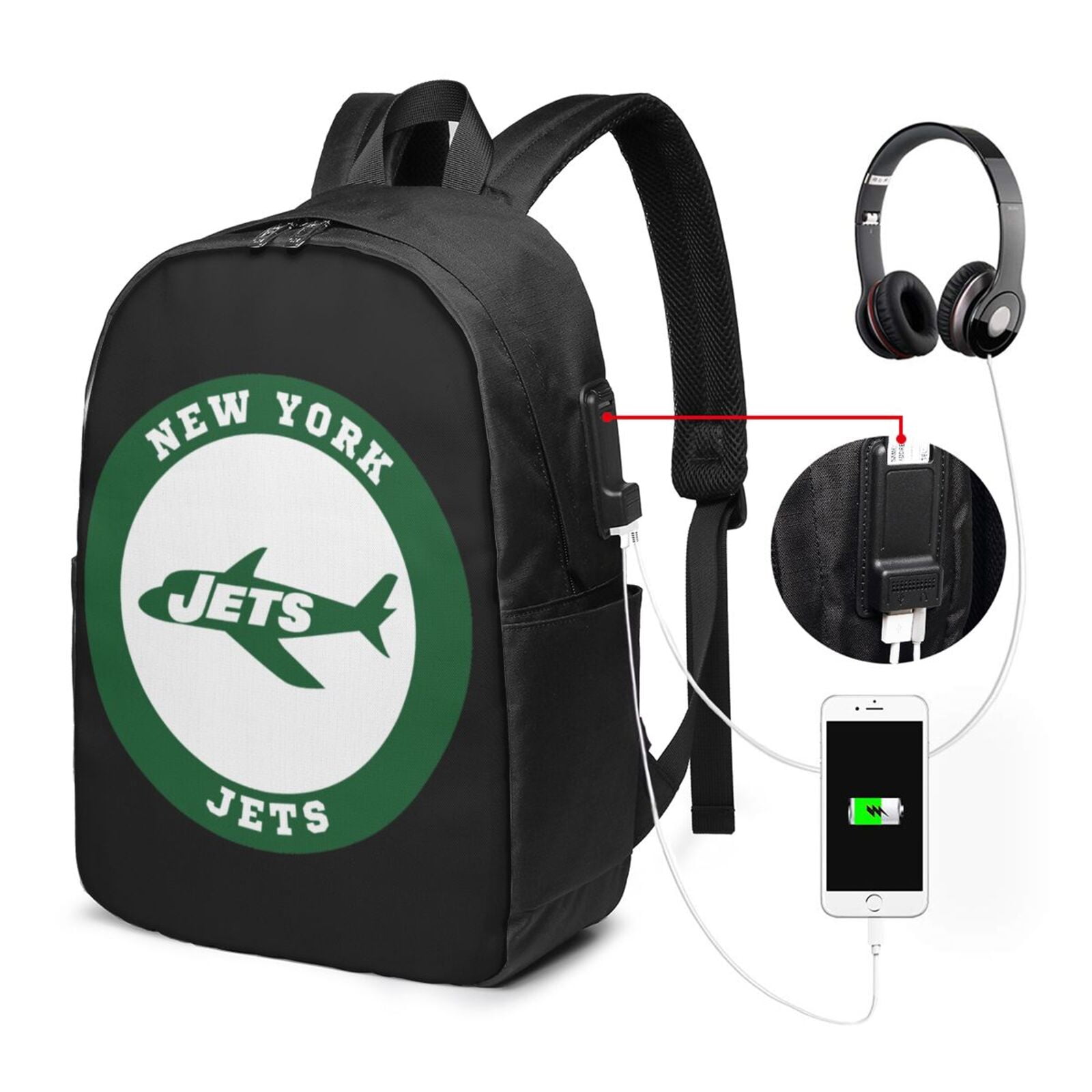 N_Y_Jets Team Travel Laptop USB Backpack 17 in, Business Anti Slim ...