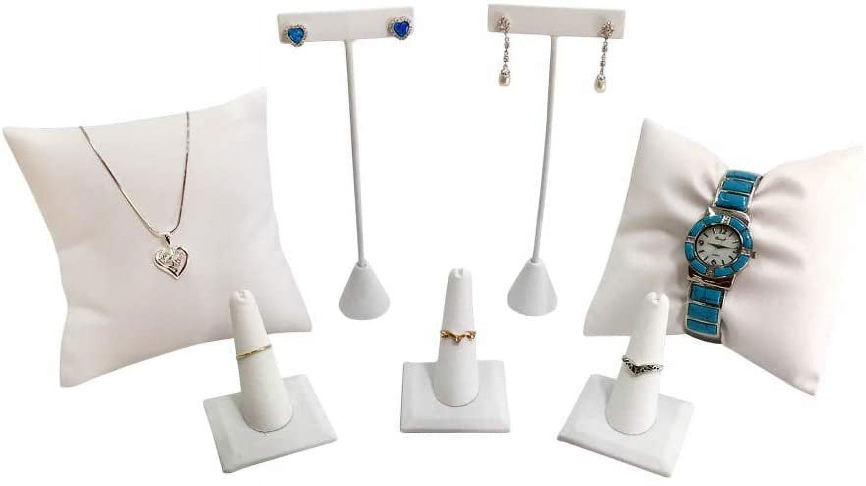 N'icePackaging 7 Piece Ethereal-White Leatherette Jewelry Display Set ...