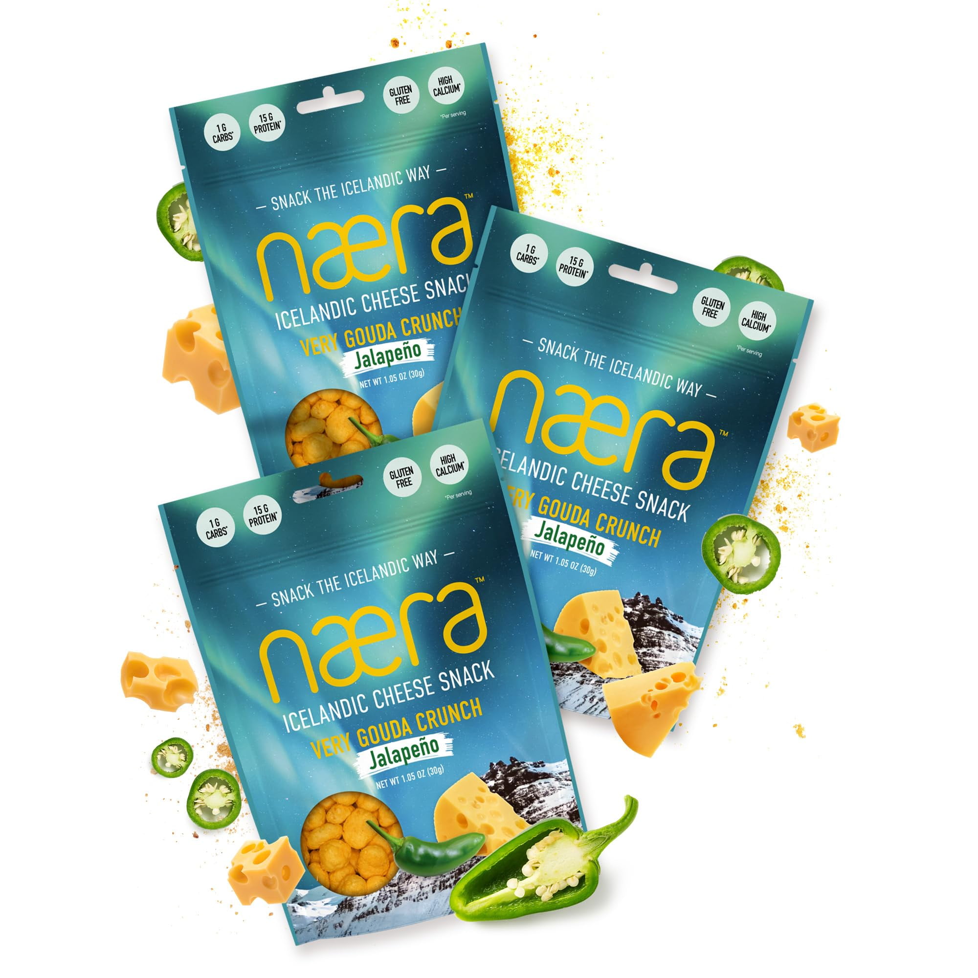 Næra Icelandic - 3-Pack YYF14 Very Gouda Jalapeño, Cheese Crunch ...