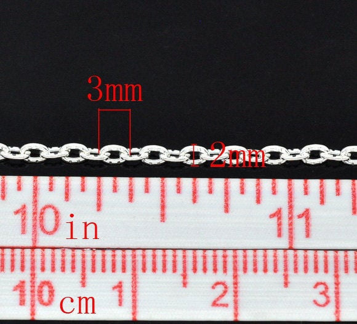 N129 - 10M (32.8 Ft) - Silver Plated Chain Link - 3mm x 2mm - Textured ...