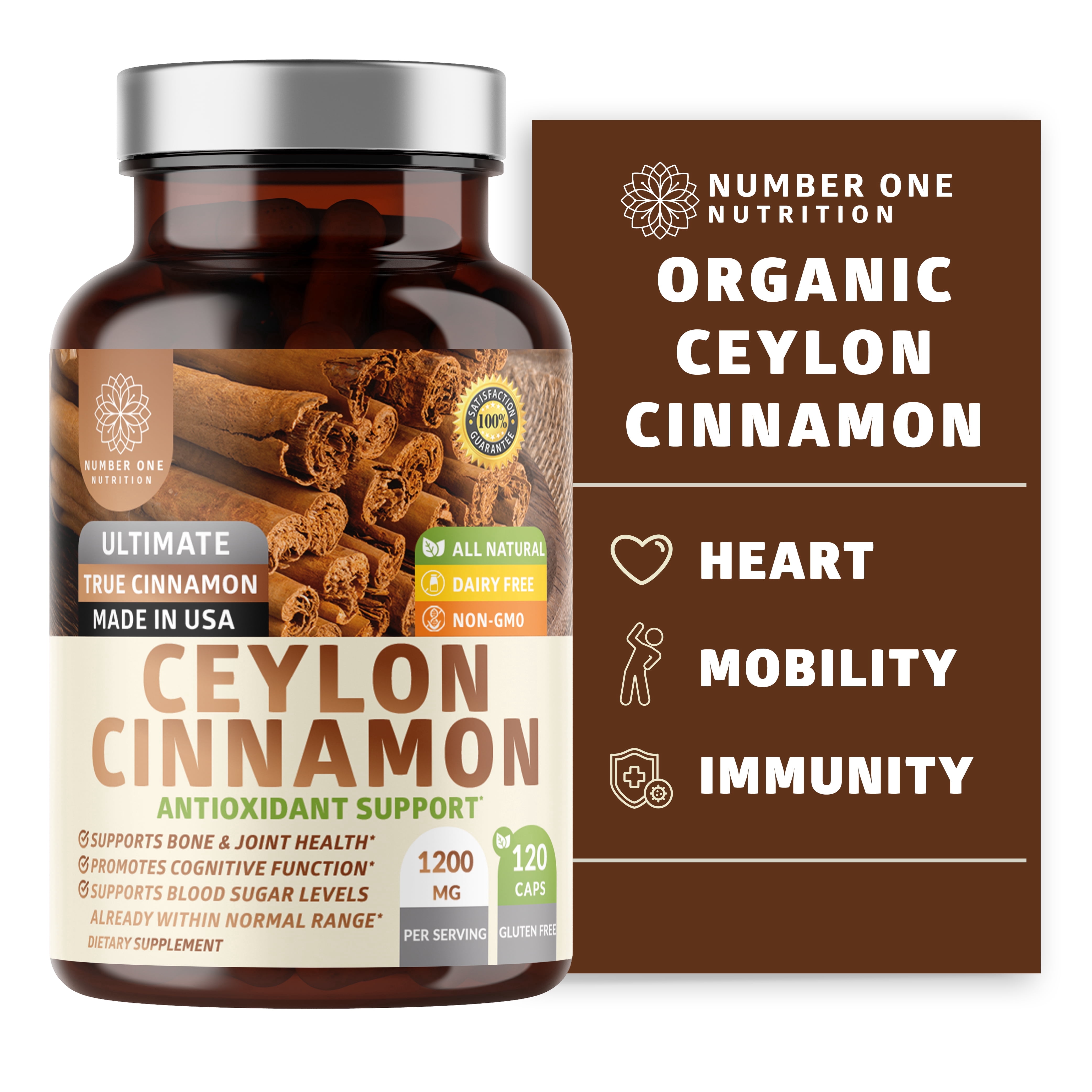 N1N Organic Ceylon Cinnamon 1200mg for Brain and Joint Health, 120 Caps ...
