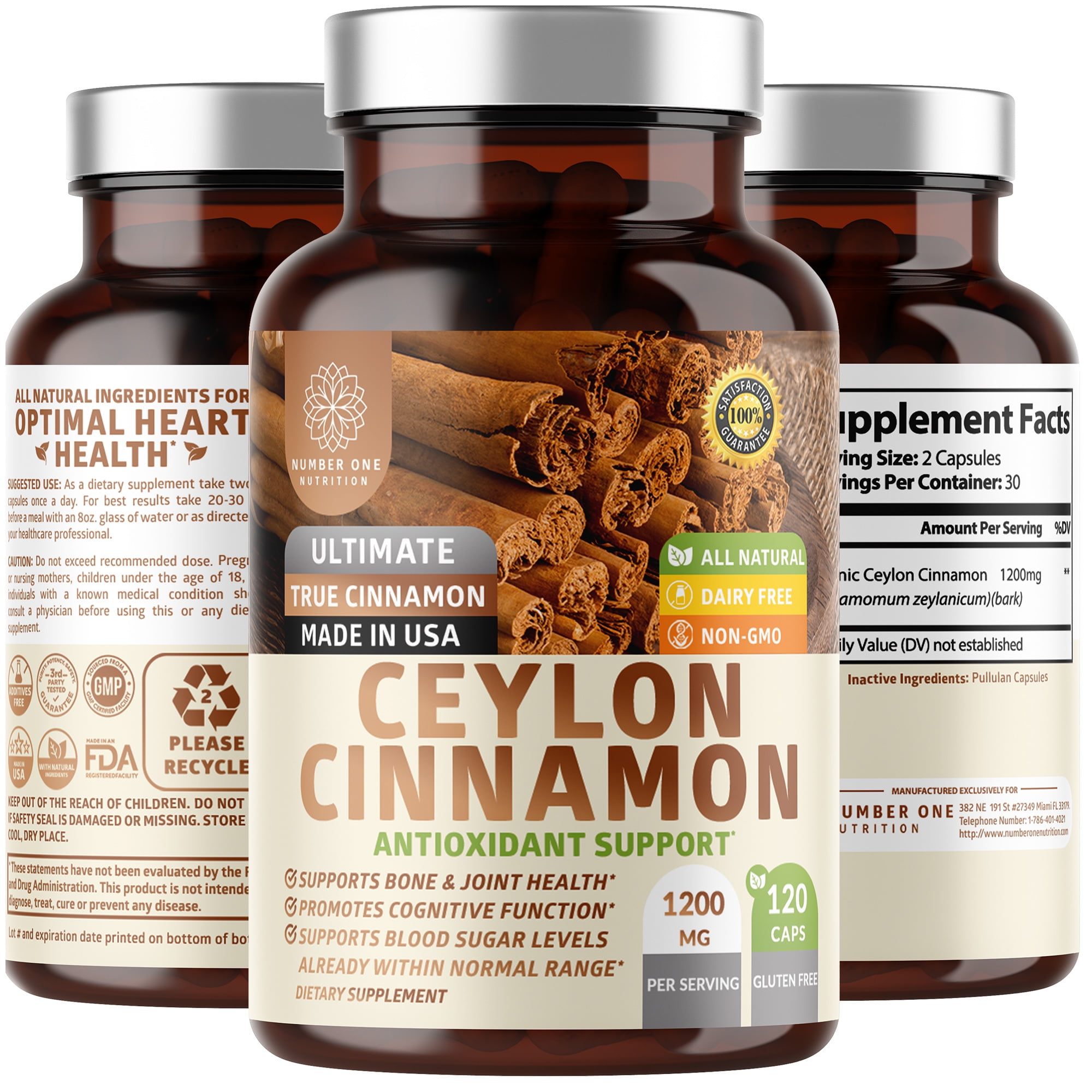 N1N Organic Ceylon Cinnamon 1200mg for Brain and Joint Health, 120 Caps ...