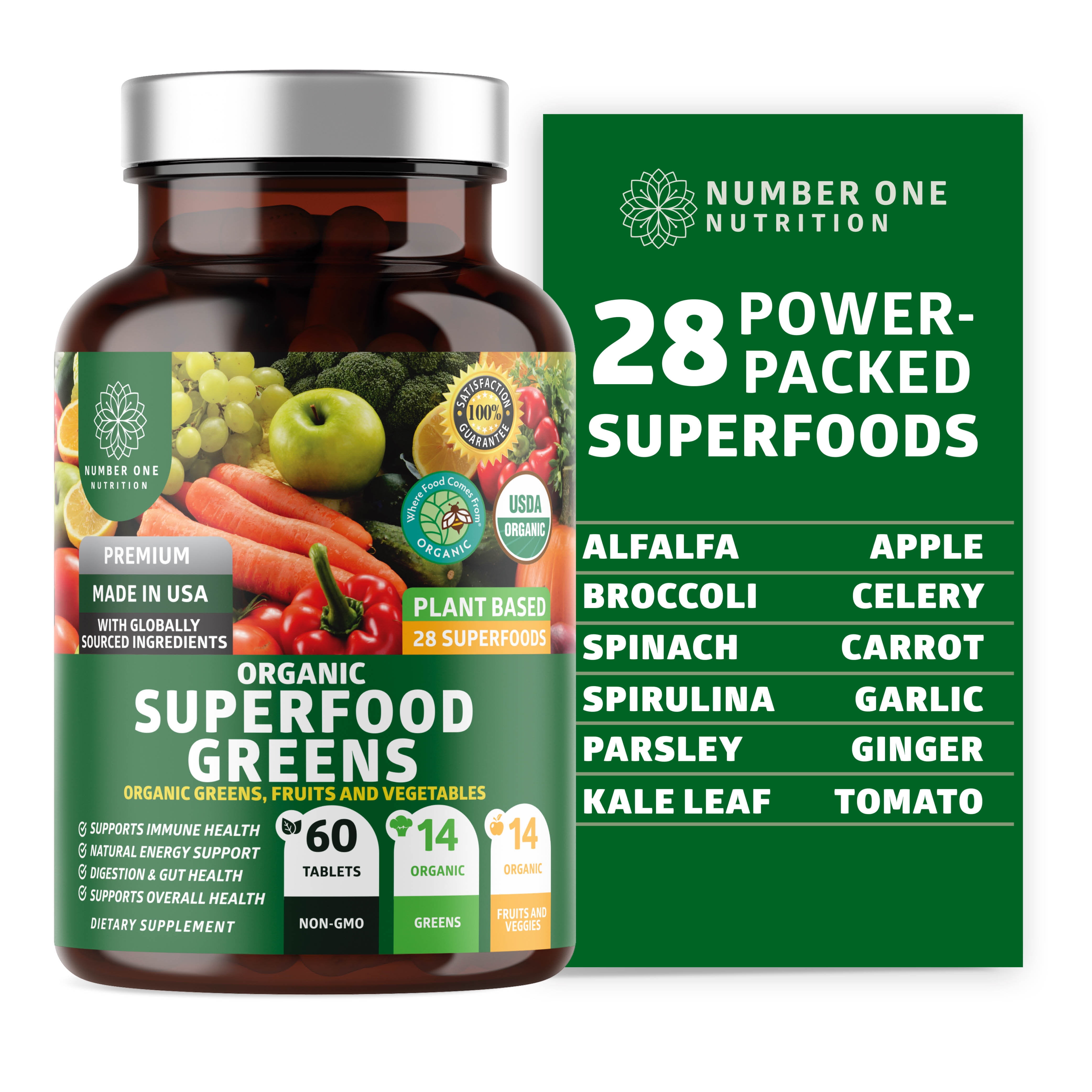 Number One Nutrition Organic Superfood Greens, 28 Veggies and Fruits ...