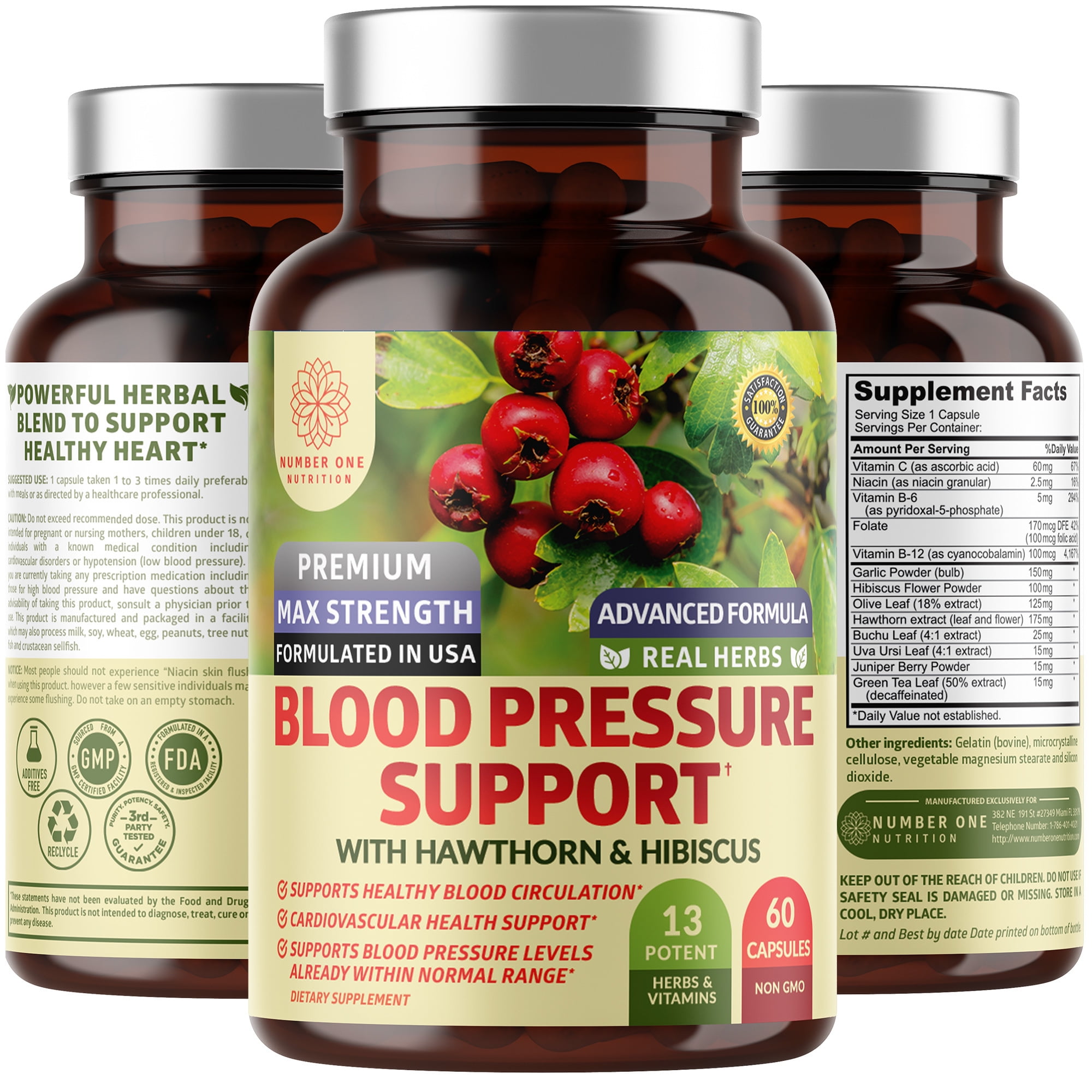 N1N Premium Blood Pressure Support with Hawthorn and Hibiscus, 90 Caps ...