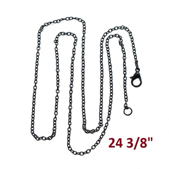 N221 - 12 pcs. Black Cable Chain Link Necklaces 24 3/8" - (3 x 2mm ...