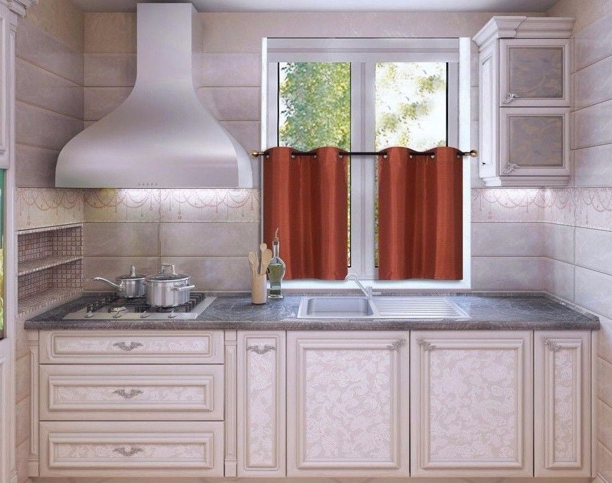 N25 Brick 1-Set Light Filtering Kitchen Window Curtain, 2 Faux Silk ...