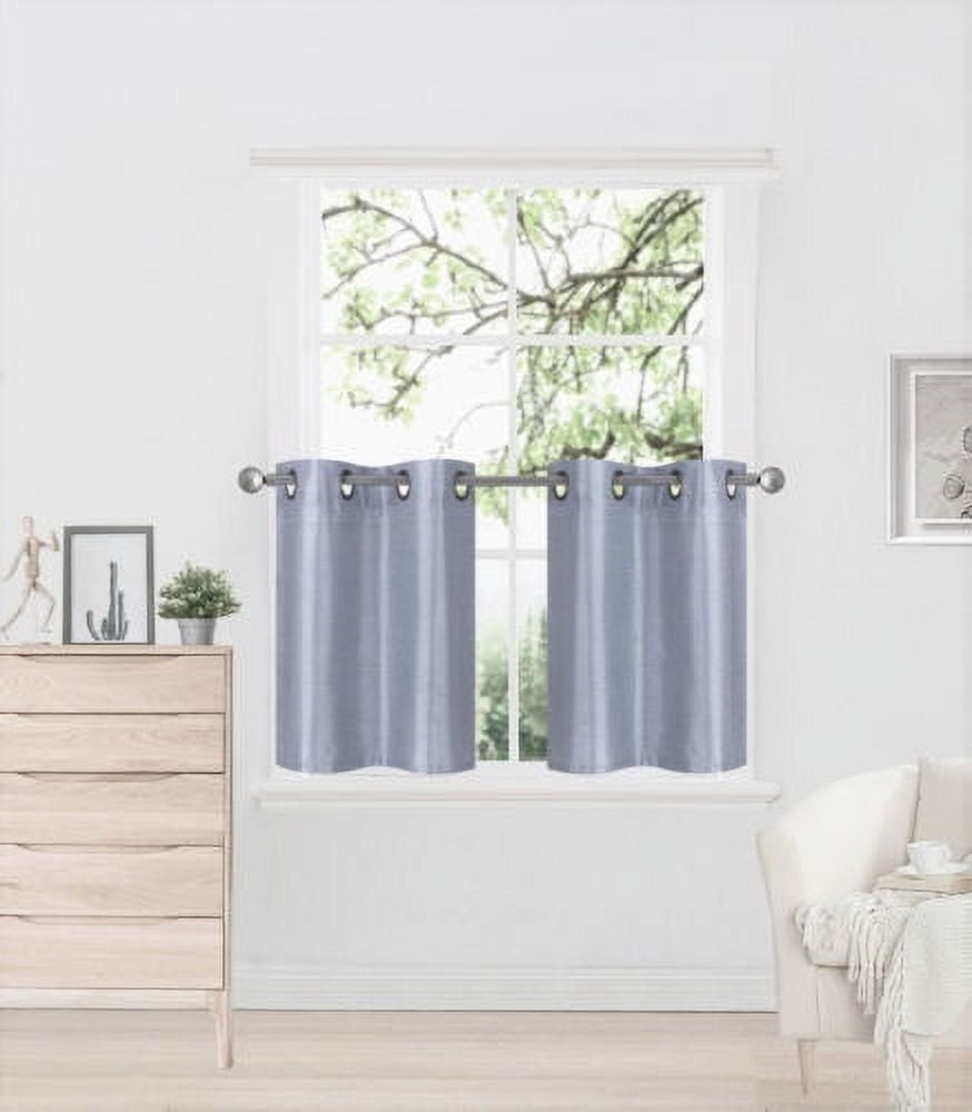 N29 Silver 2-Piece SemiSheer Plain Tier Curtains for Small Windows ...
