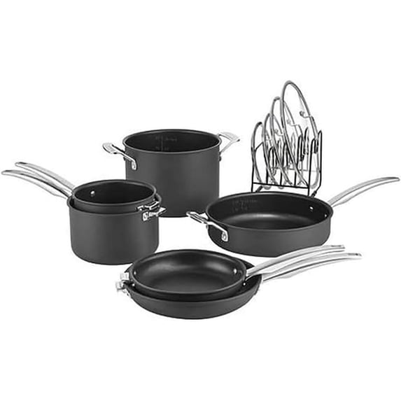 N61-11 Nonstick Hard-Anodized Nesting Cookware Set, 11 Piece, Black ...