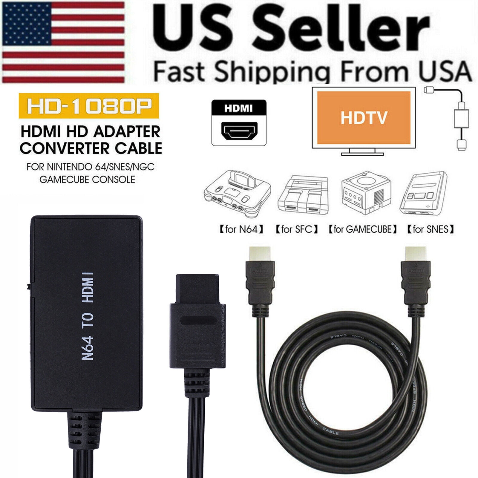 N64 To HDMI Converter HD Link Cable Adapter for Nintendo Gamecube Super NES SNES - Walmart.com