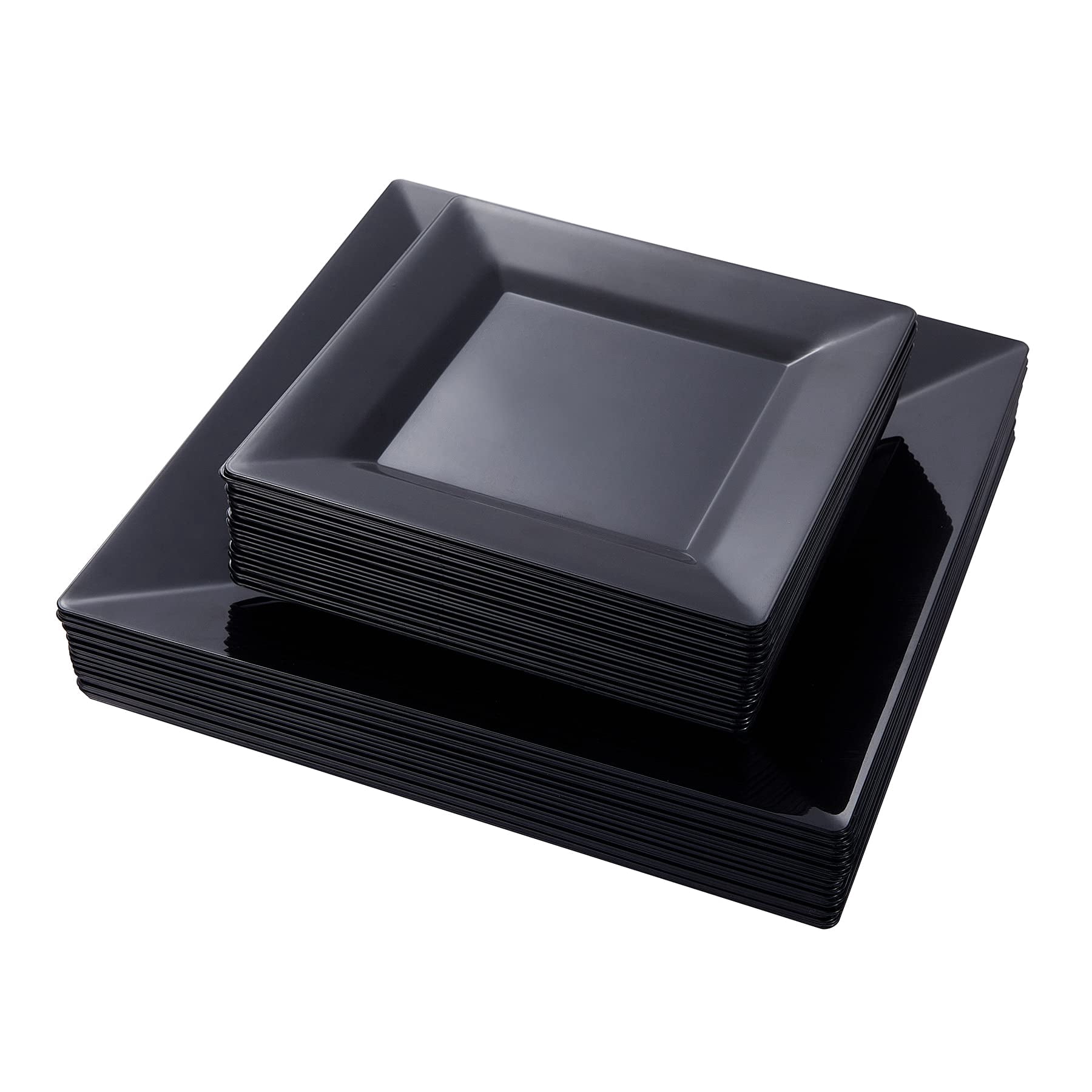 N9R 60 Pack Black AIF4 Square Plastic Plates (9.5'' Dinner, 6.5 ...
