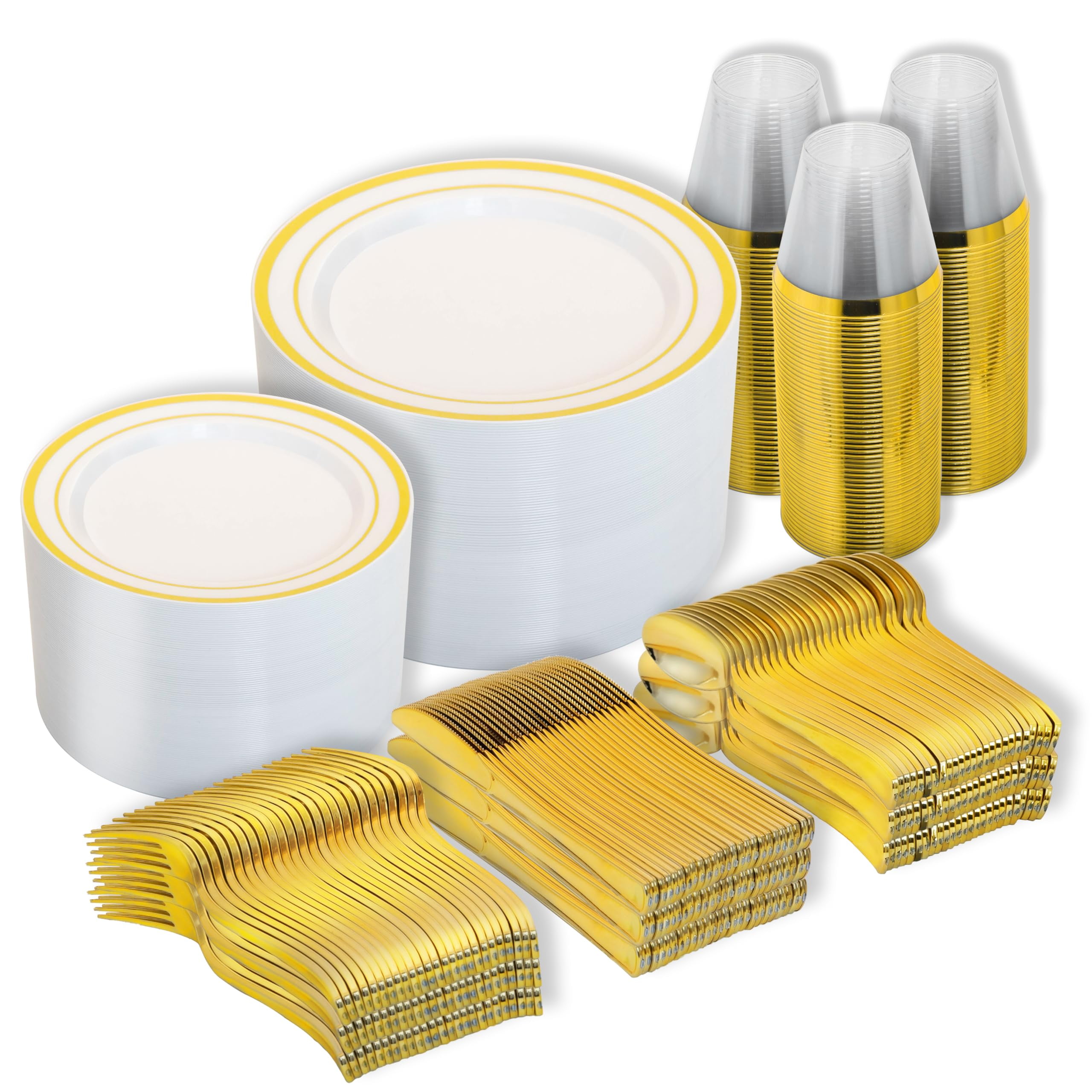 N9R 600PCS Gold Disposable Plates, Heavy AFN1Duty Plastic Set for 100 ...