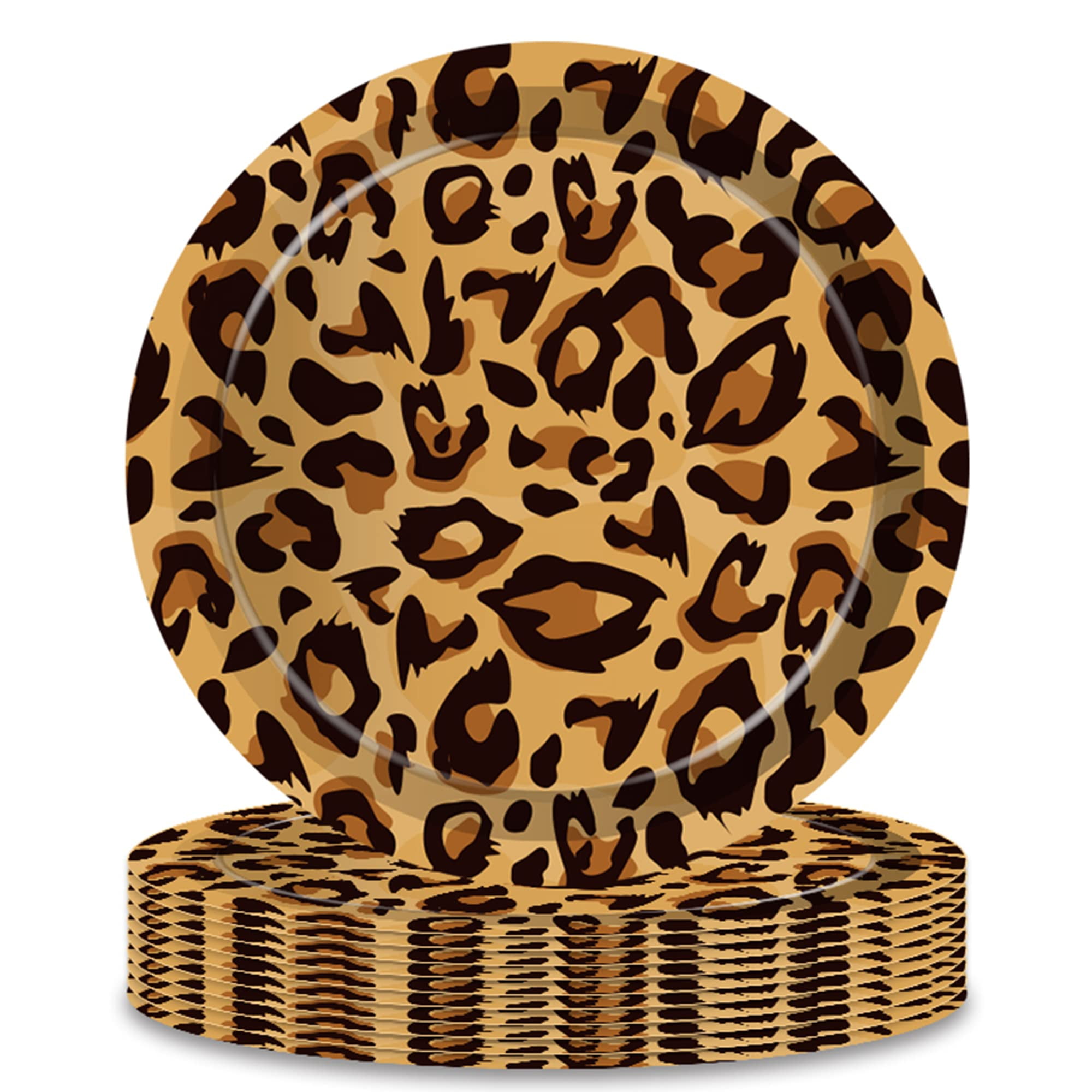 NA 7" Leopard Party Plates, Leopard Round Paper Plates Dinner Dessert ...
