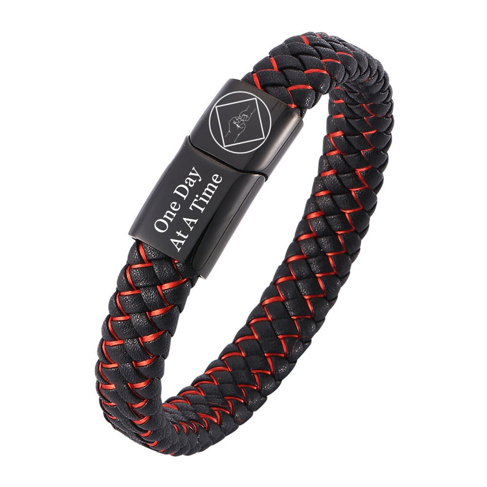 NA Gifts - Addicts Narcotics Anonymous Sobriety Symbol Leather Bracelet ...