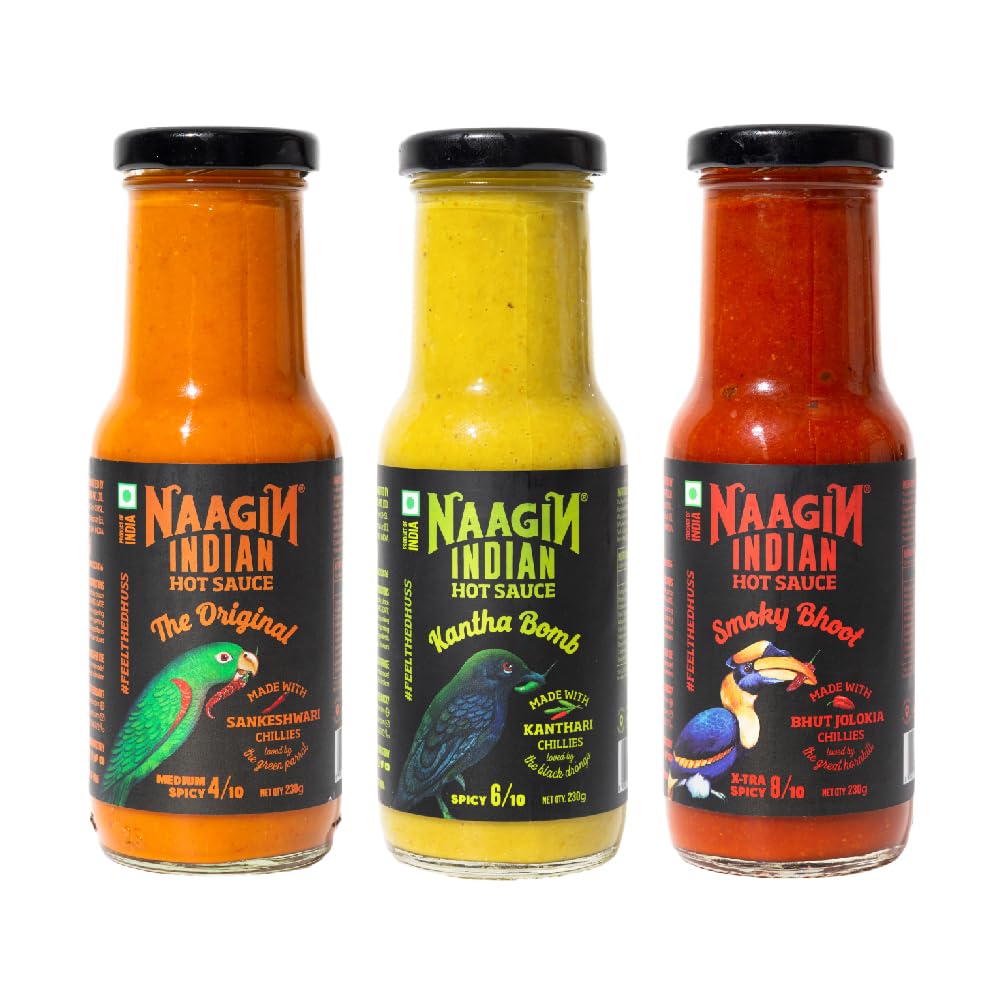 NAAGIN Indian Hot Sauce Combo (Original x 1, Kantha x 1, Bhoot x 1) Pack of 3 (230g X 3 = 690g ...