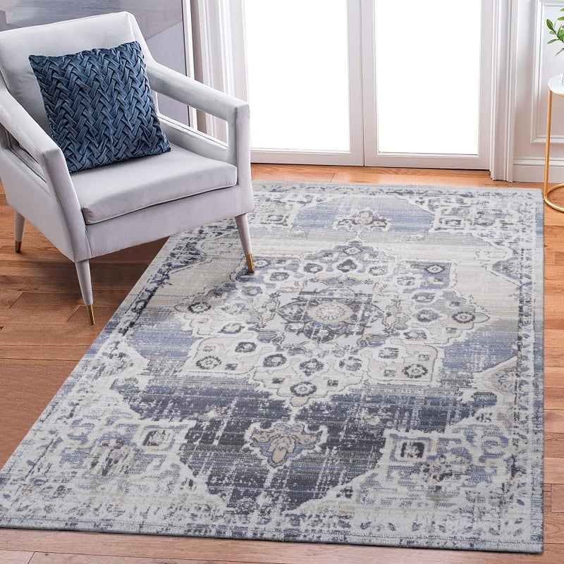 NAAR PAYAS Collection 8X10 Cream / Blue / Medallion Area Rug - Walmart.com
