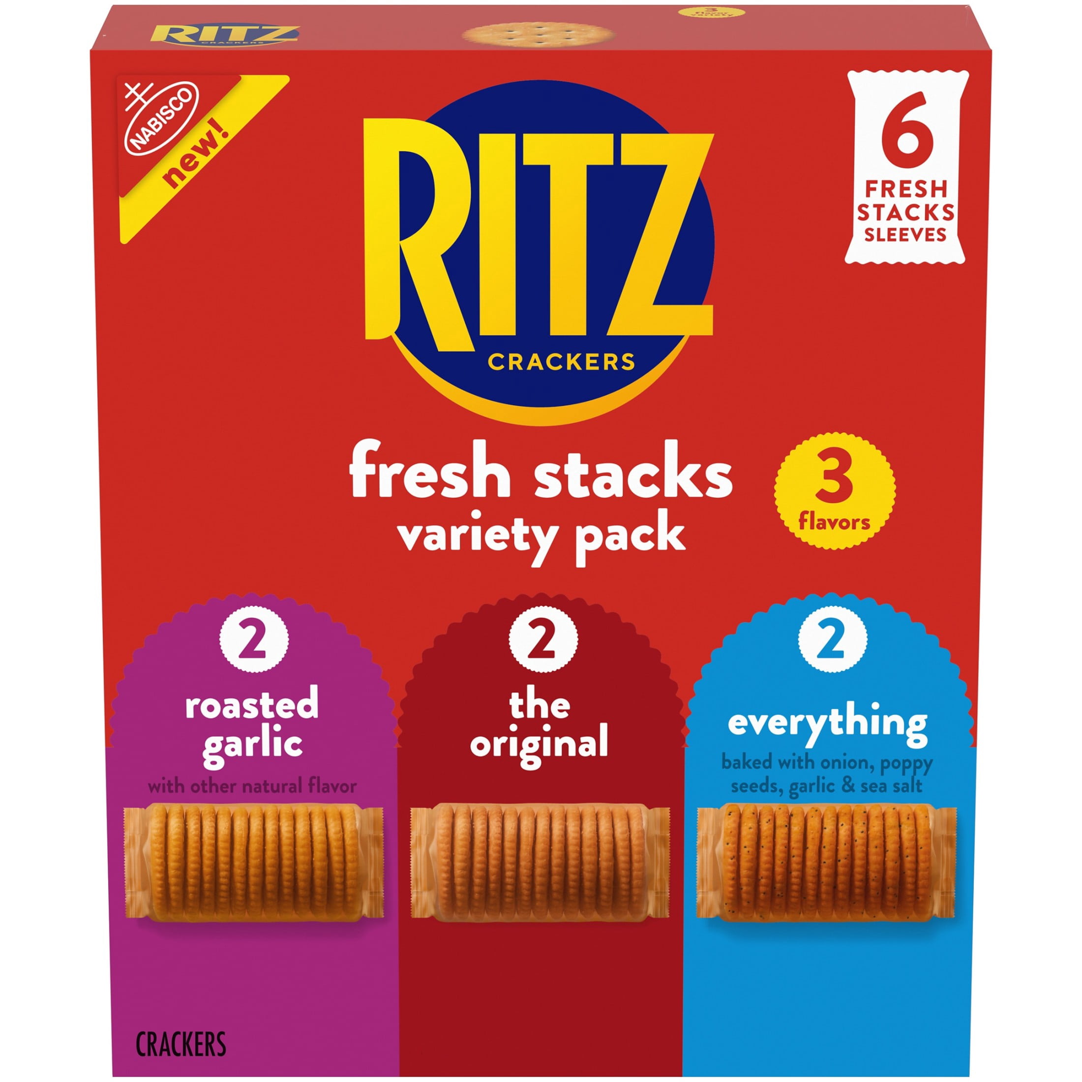 RITZ Fresh Stacks Variety Pack, 3 Flavors, Travel Snacks, 8.85 oz (6 ...