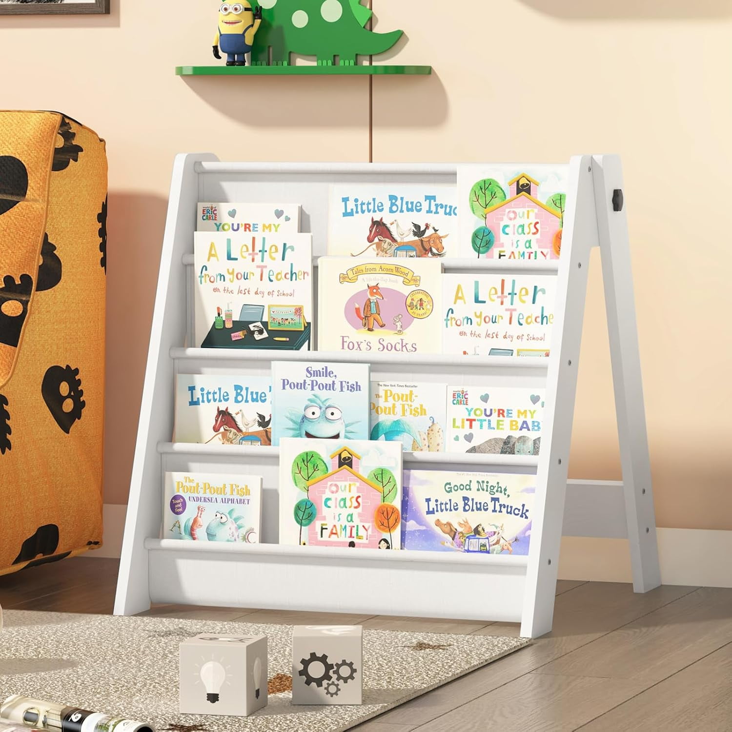 NACHES 4-Tier Foldable Kids Bookshelf, Large Capacity Montessori Sling ...