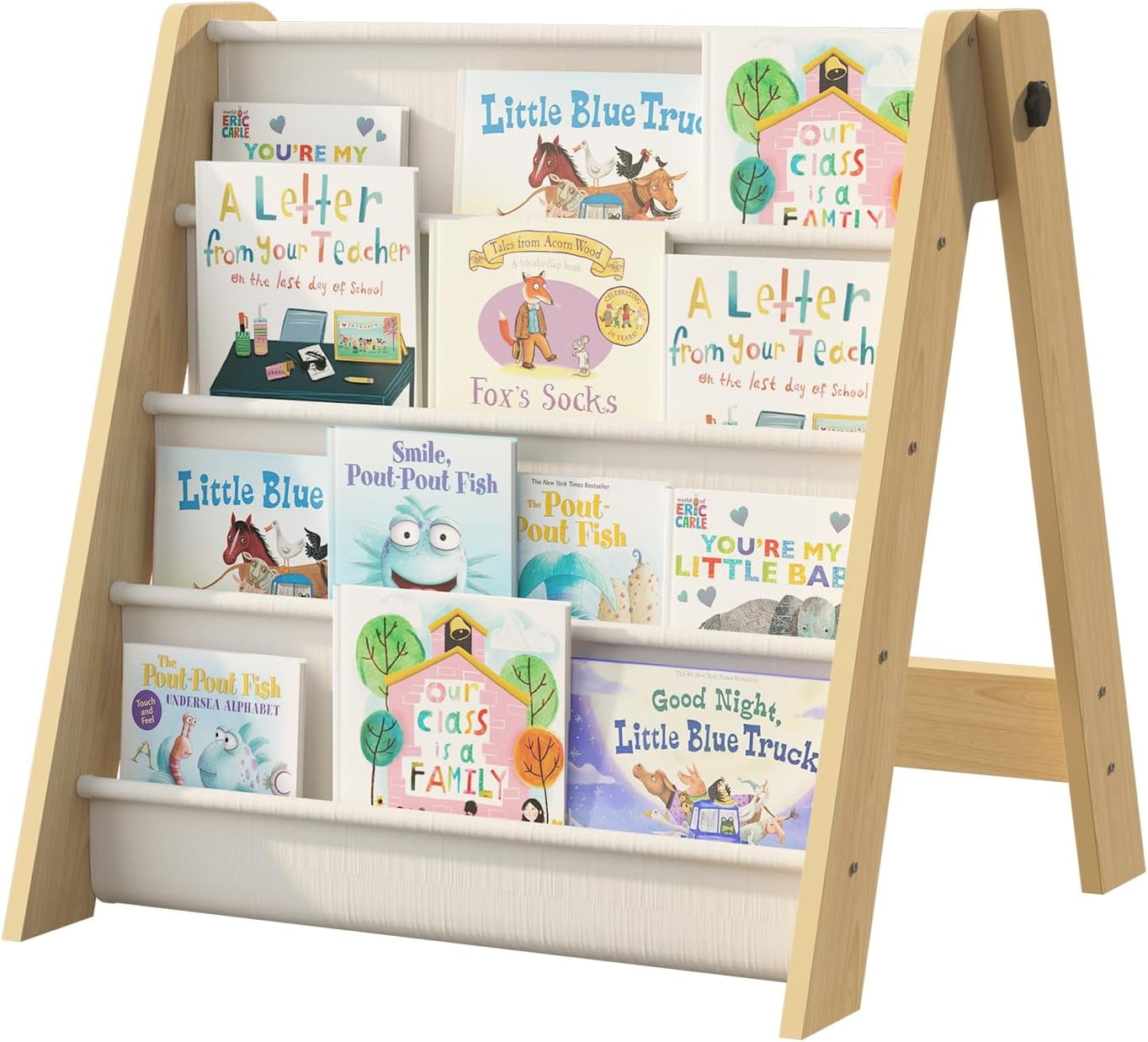 NACHES 4-Tier Foldable Kids Bookshelf, Large Capacity Montessori Sling ...