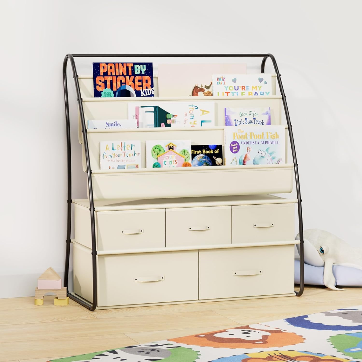 NACHES Kids Bookshelf with 5 Drawers 3-Tier Children Bookcases and Toy ...