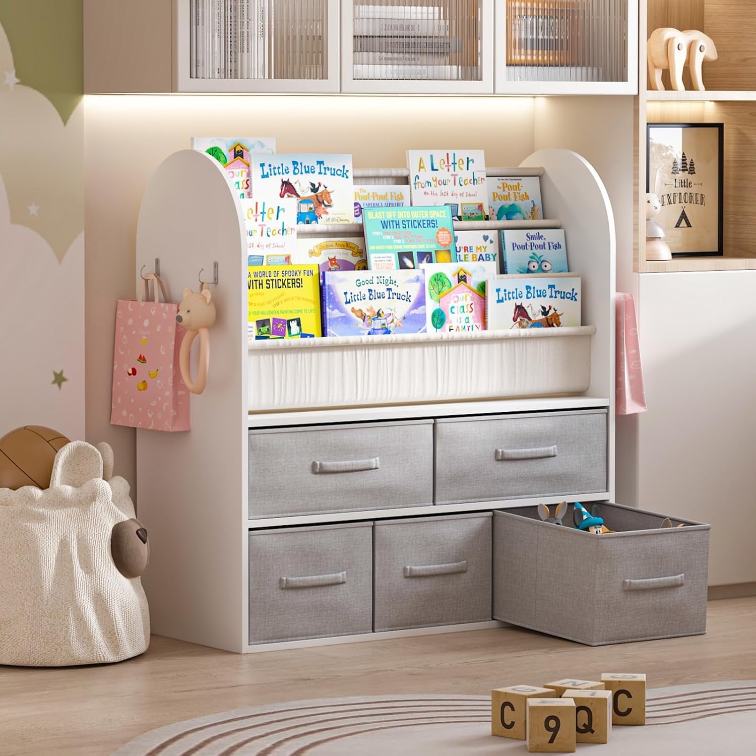 NACHES Kids Bookshelf and Toy Storage Bins, Children Bookcase Toddler ...