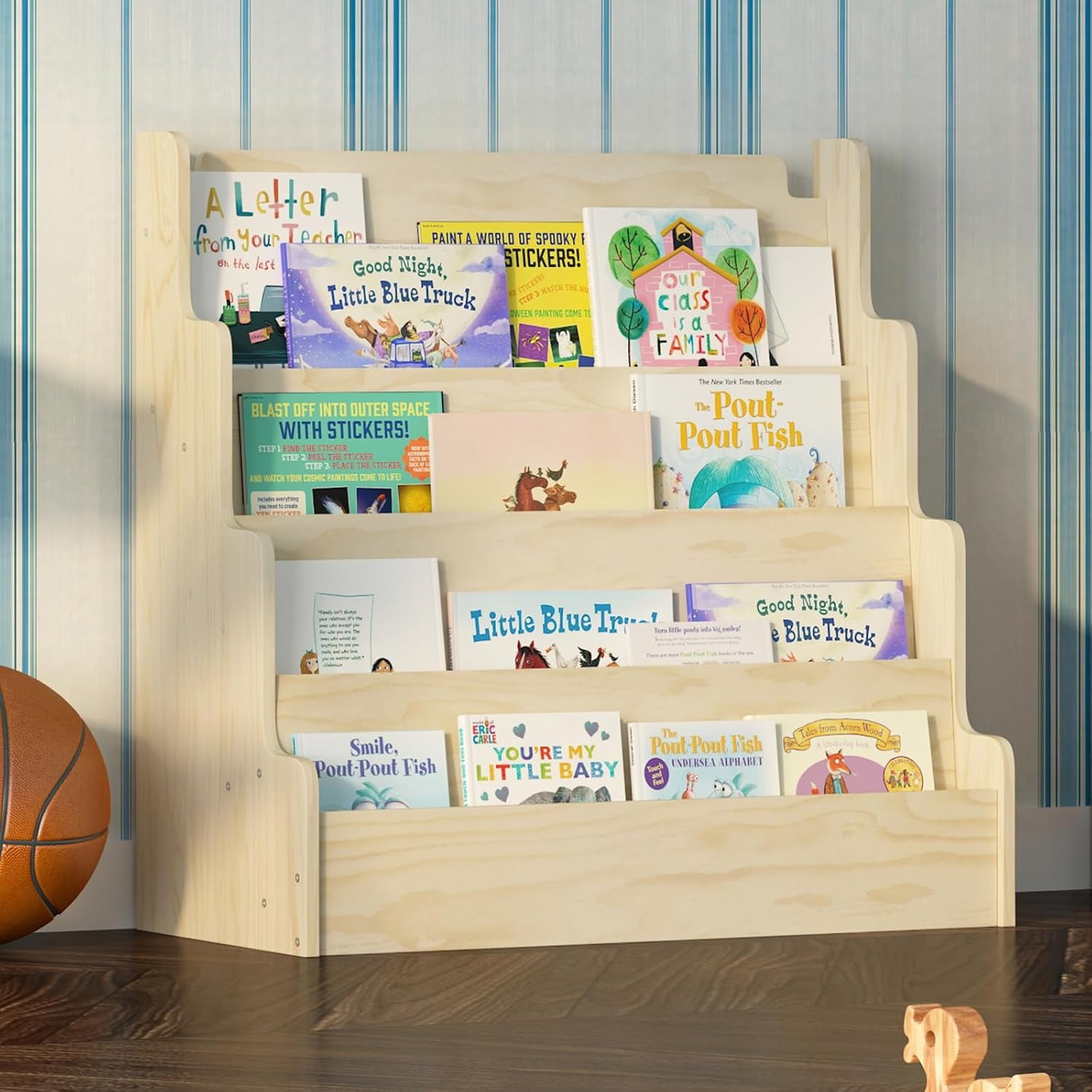 NACHES Kids Bookshelf Wooden 4 Tier Scalloped Bookshelf Toddler ...