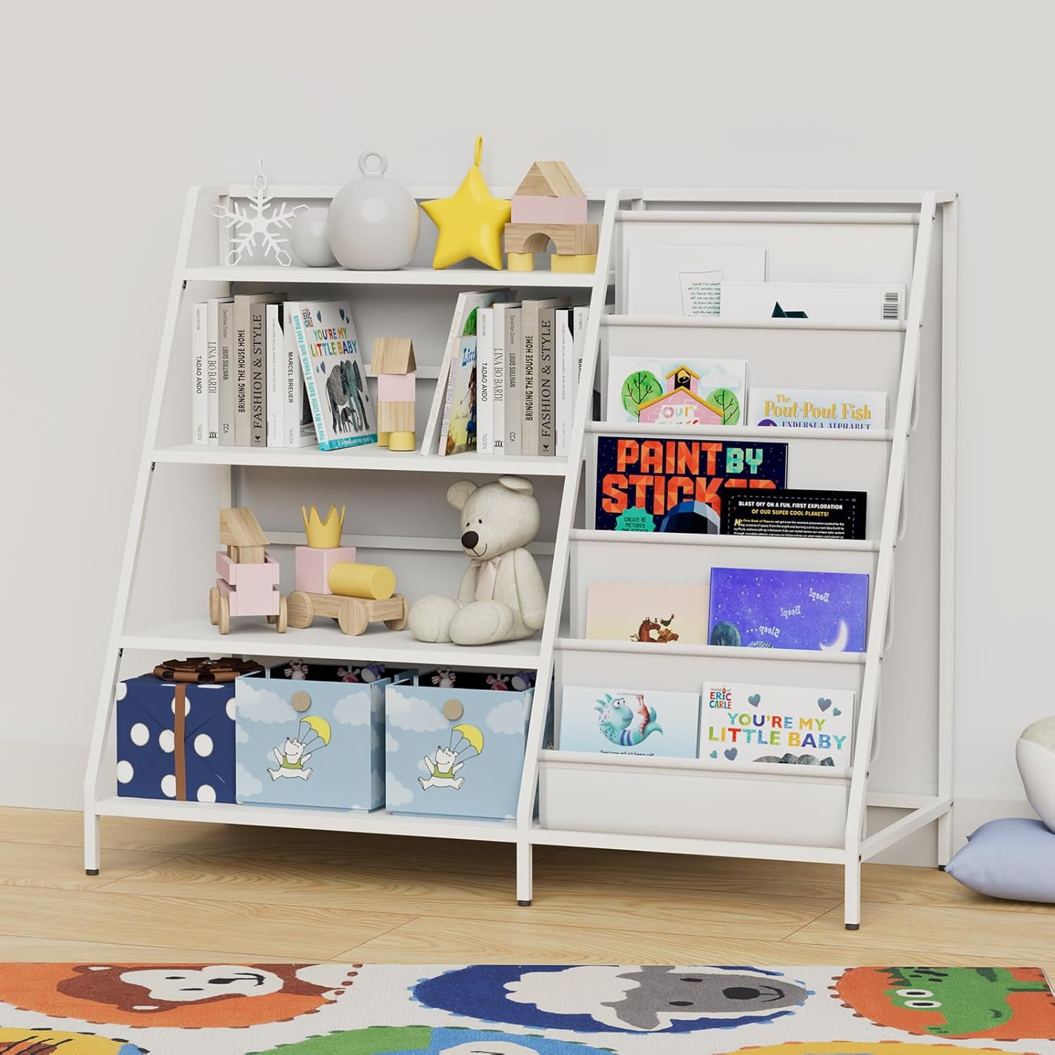 NACHES Kids Bookshelf and Toy Stroage Organizer Childrens Metal ...