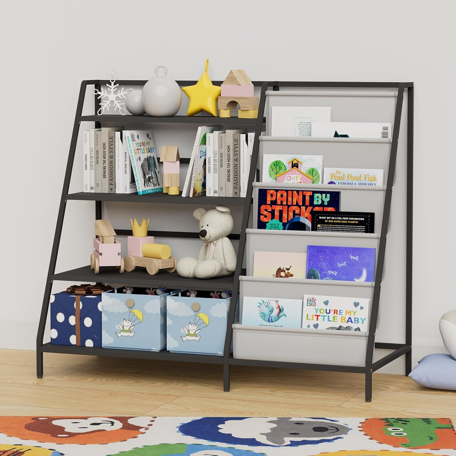 NACHES Montessori Kids Bookshelf and Toys Organizer 4 Tier Metal ...