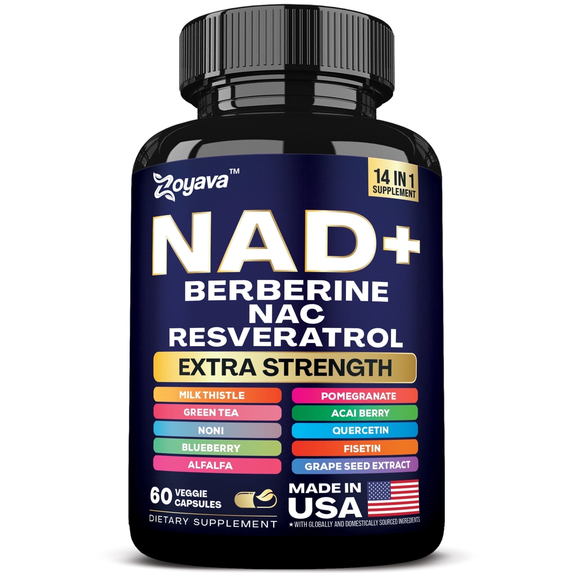 NAD+ Supplement Extra Strength with Berberine, NAC, Resveratrol Japanese Knotweed, Milk Thistle ...