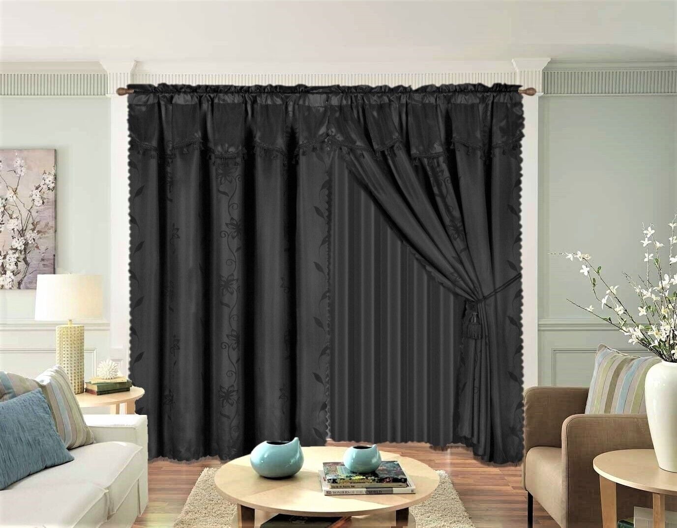 NADA Black color 8 piece complete set window curtain panels, matching ...